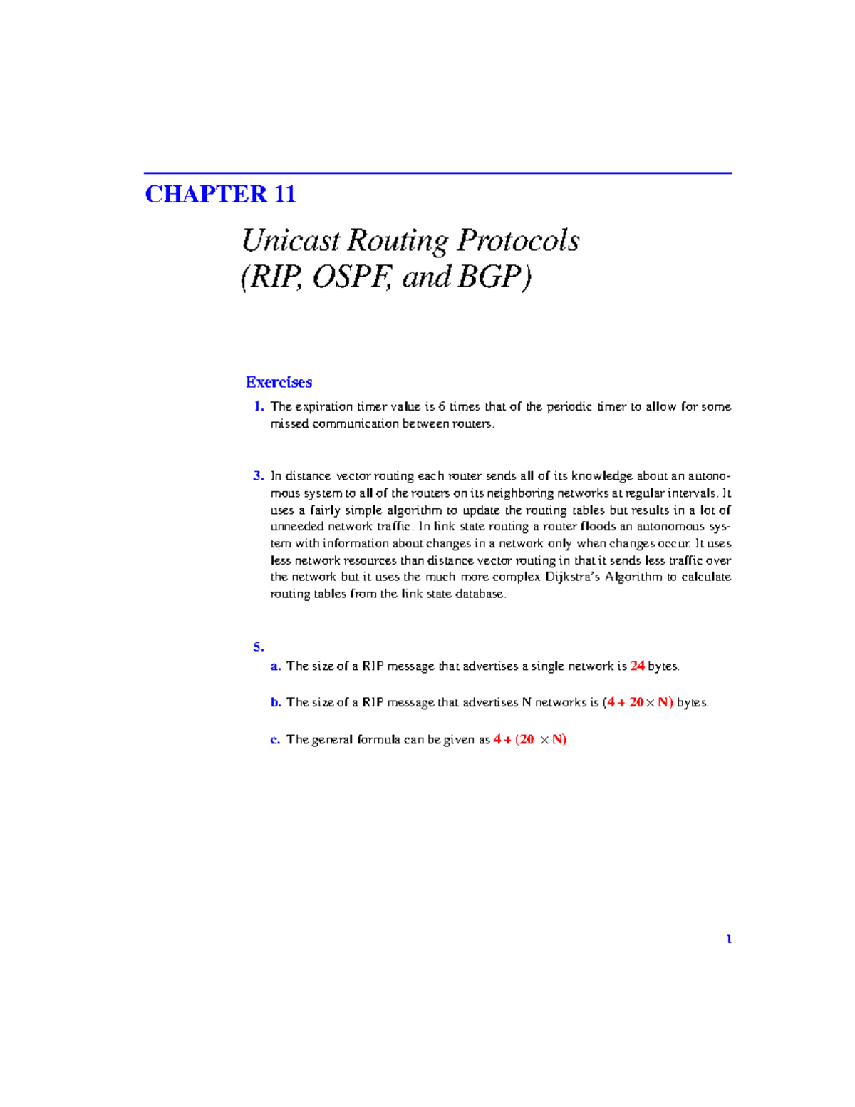 Chapter 11 - Solucionario - 1 CHAPTER 11 Unicast Routing Protocols (RIP, OSPF, and BGP ...