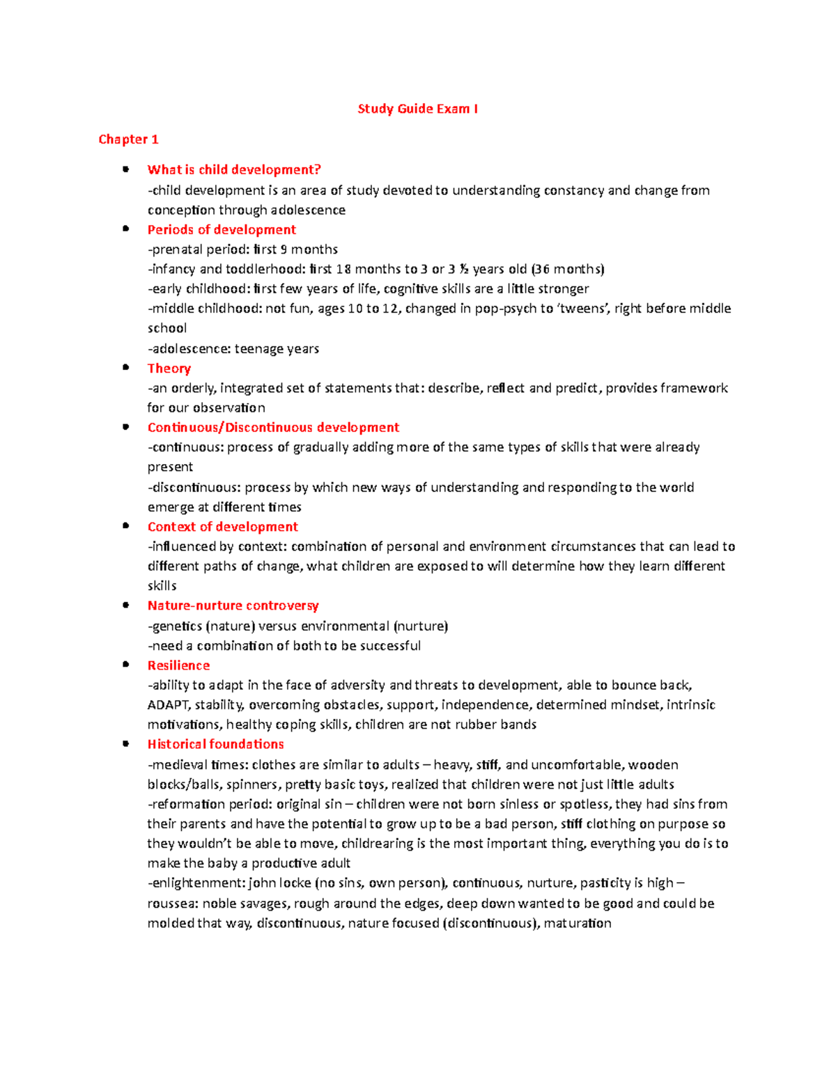 Study Guide Exam I - Study Guide Exam I Chapter 1 What is child ...