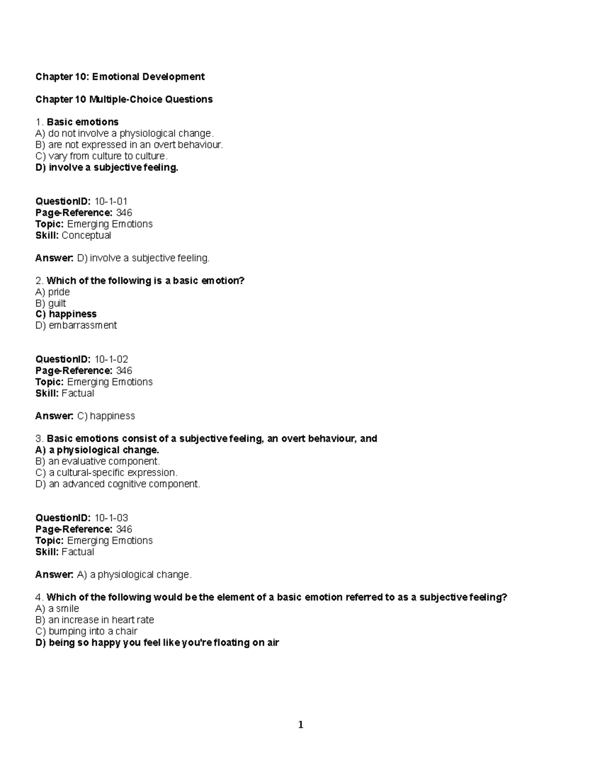 Child Development Final Exam Test Banks - Chapter 10: Emotional ...