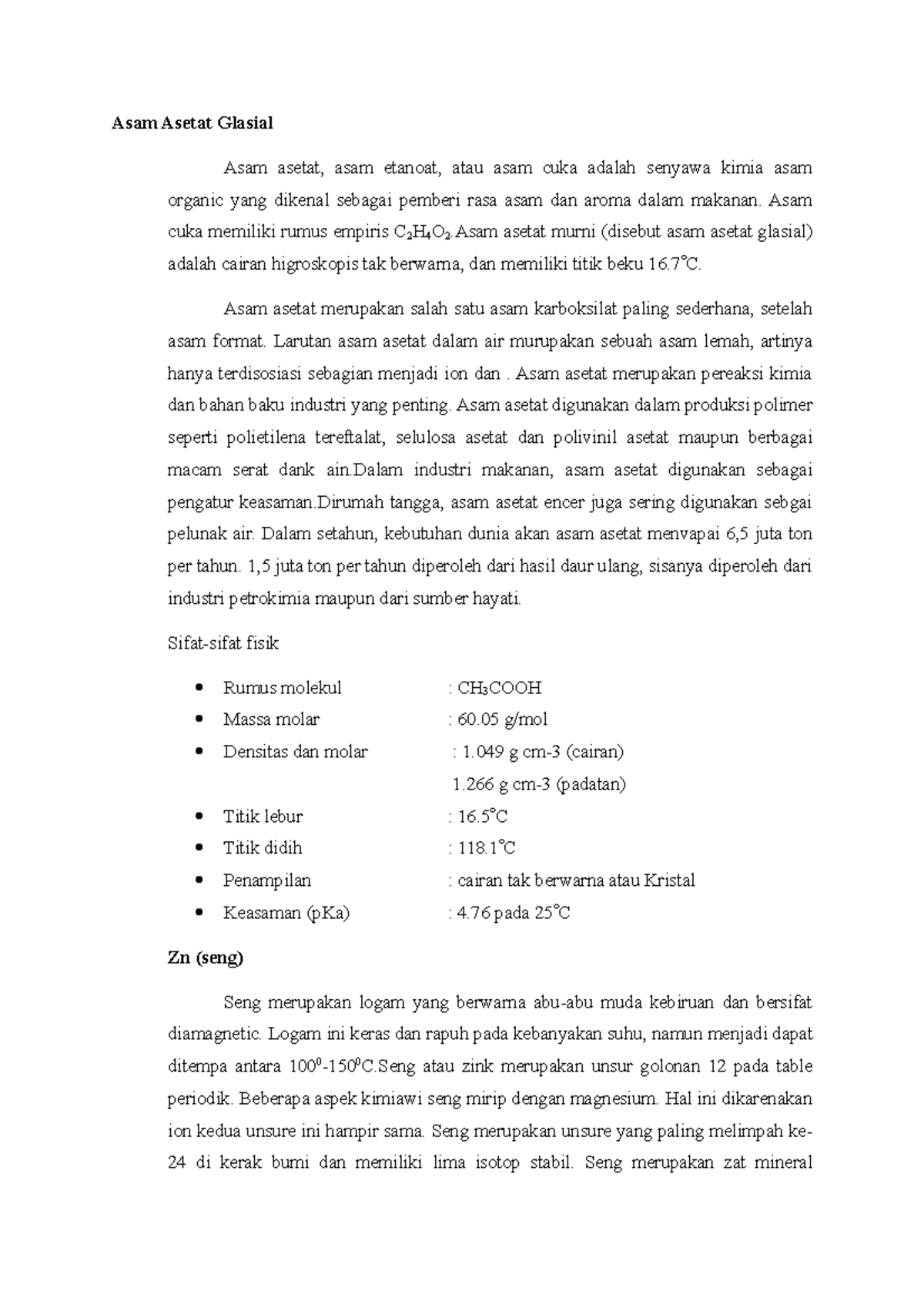 Asam Asetat Glasial dan Seng - Asam Asetat Glasial Asam asetat, asam ...