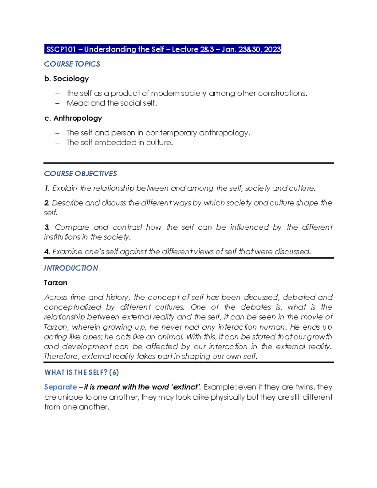 Sscp101 Understanding The Self Lecture 2 And 3 Sscp101