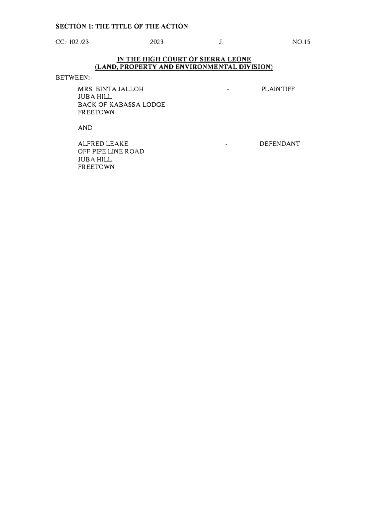 Writ Breakdown - .................................. - SECTION 1: THE ...