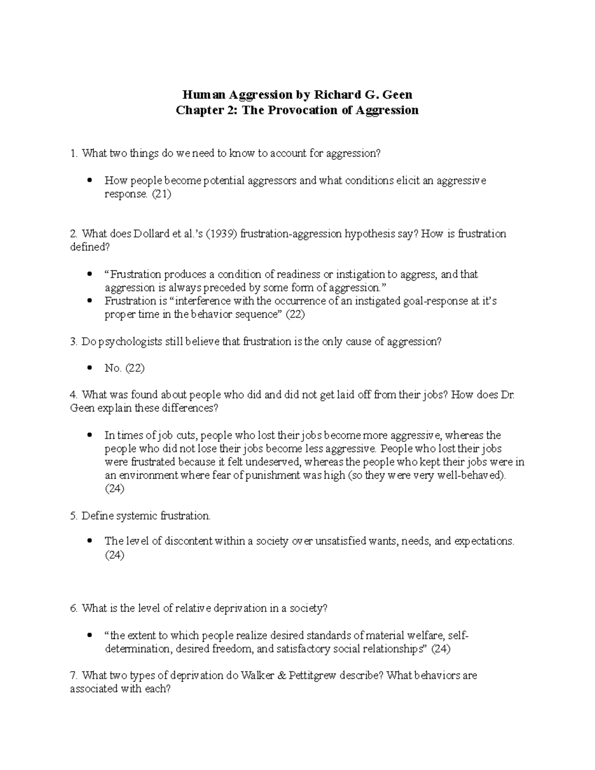 Russell Geen (2001 ) The Provocation of Aggression - Human Aggression ...