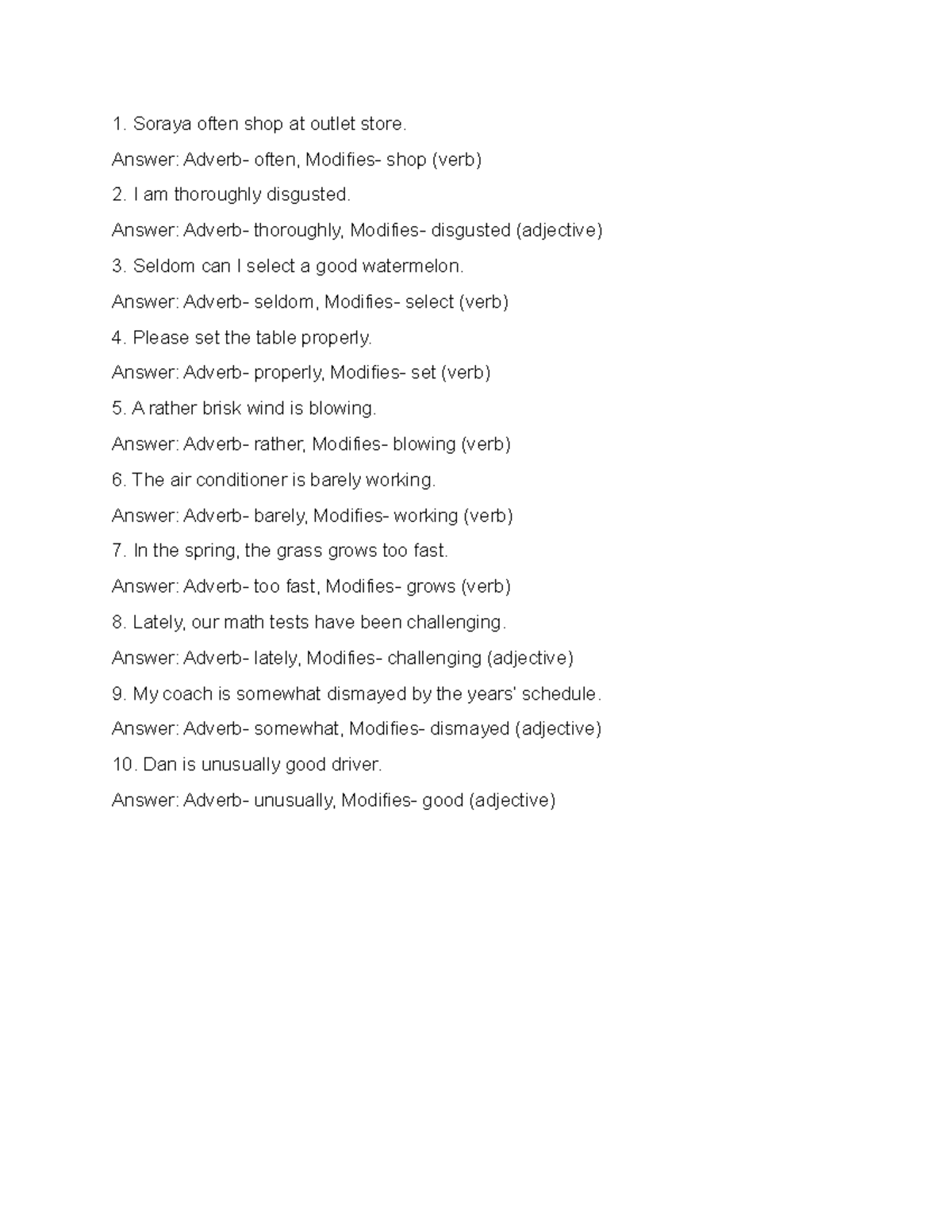 Adv - assignment in English language script - Soraya often shop at ...