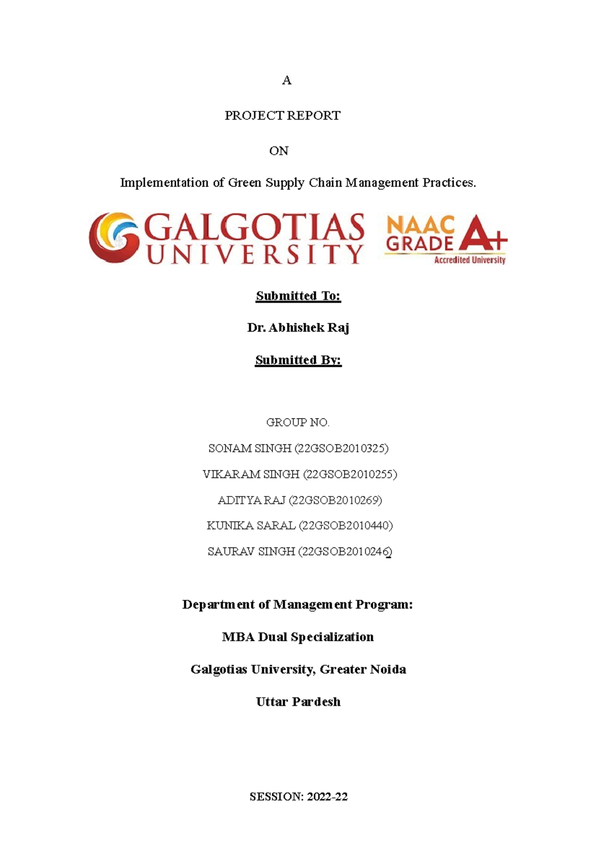 Supply Chain project report - A PROJECT REPORT ON Implementation of ...