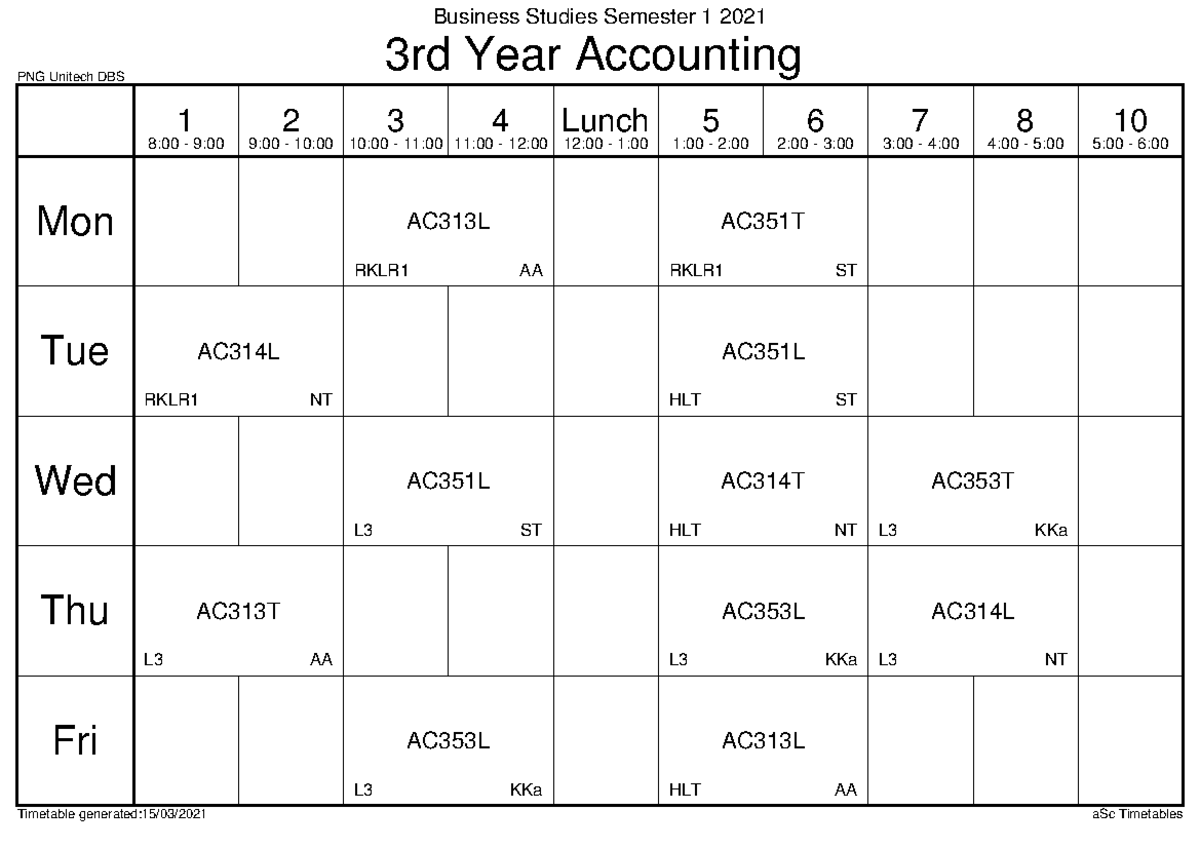 Semester 1 Time Table Of Academic Year 2021 PNG Unitech DBS Timetable Semester 1 Time Table Of Academic Year 2021 PNG Unitech DBS Timetable
