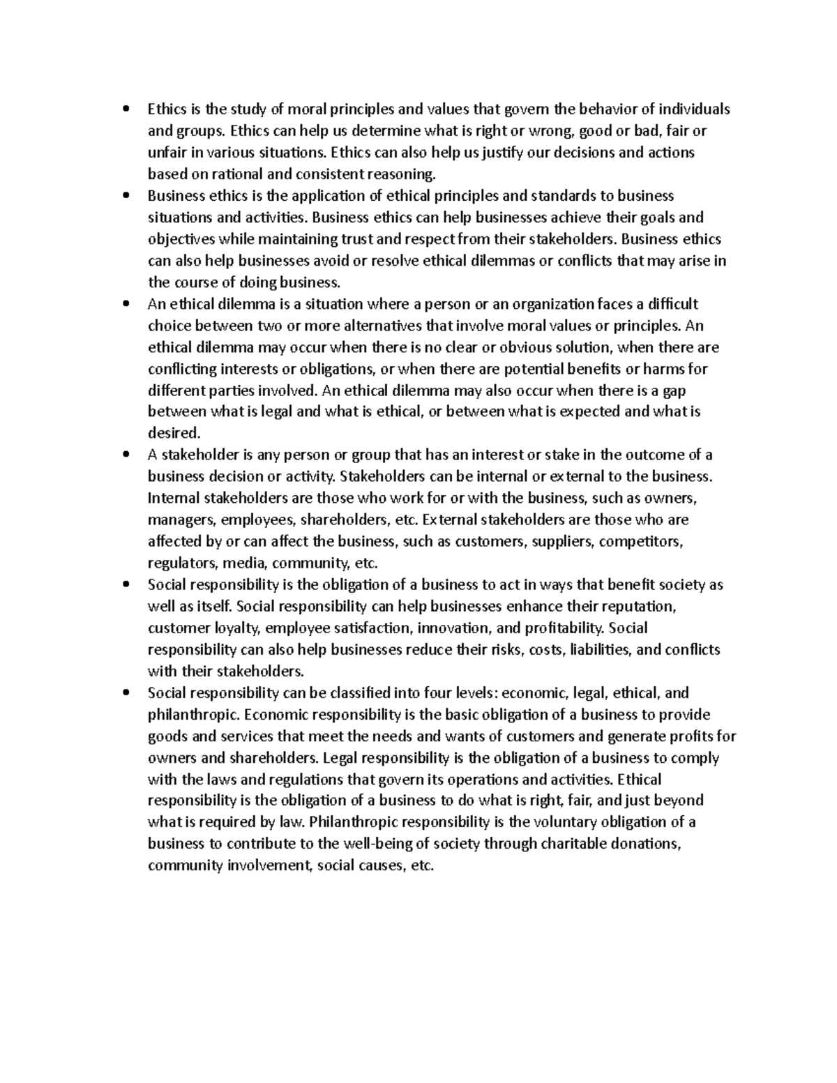 Making ethical decisions and managing a socially responsible business ...