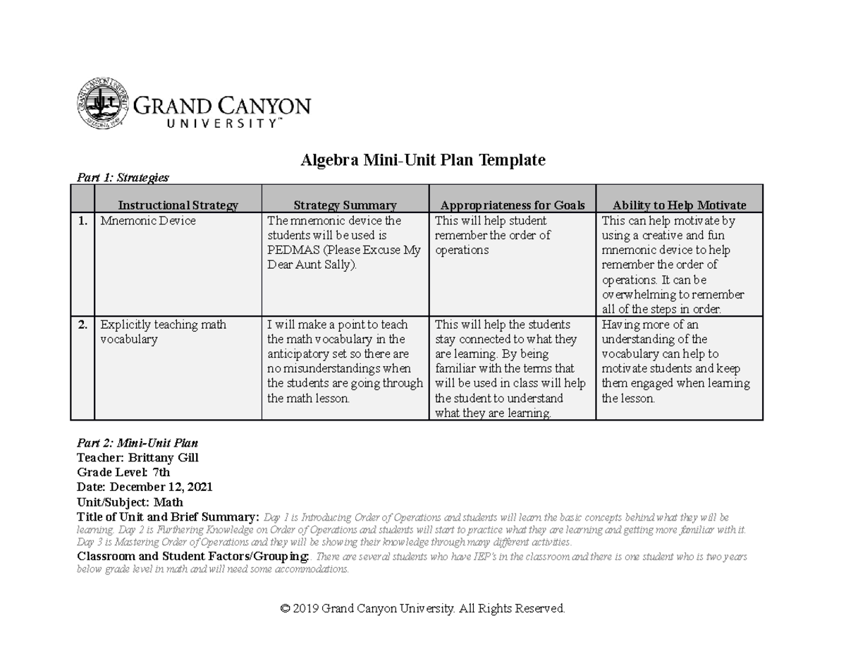 Algebra Unit Plan Coursework Algebra Mini Unit Plan Template Part 1 algebra-unit-plan-coursework-algebra-mini-unit-plan-template-part-1