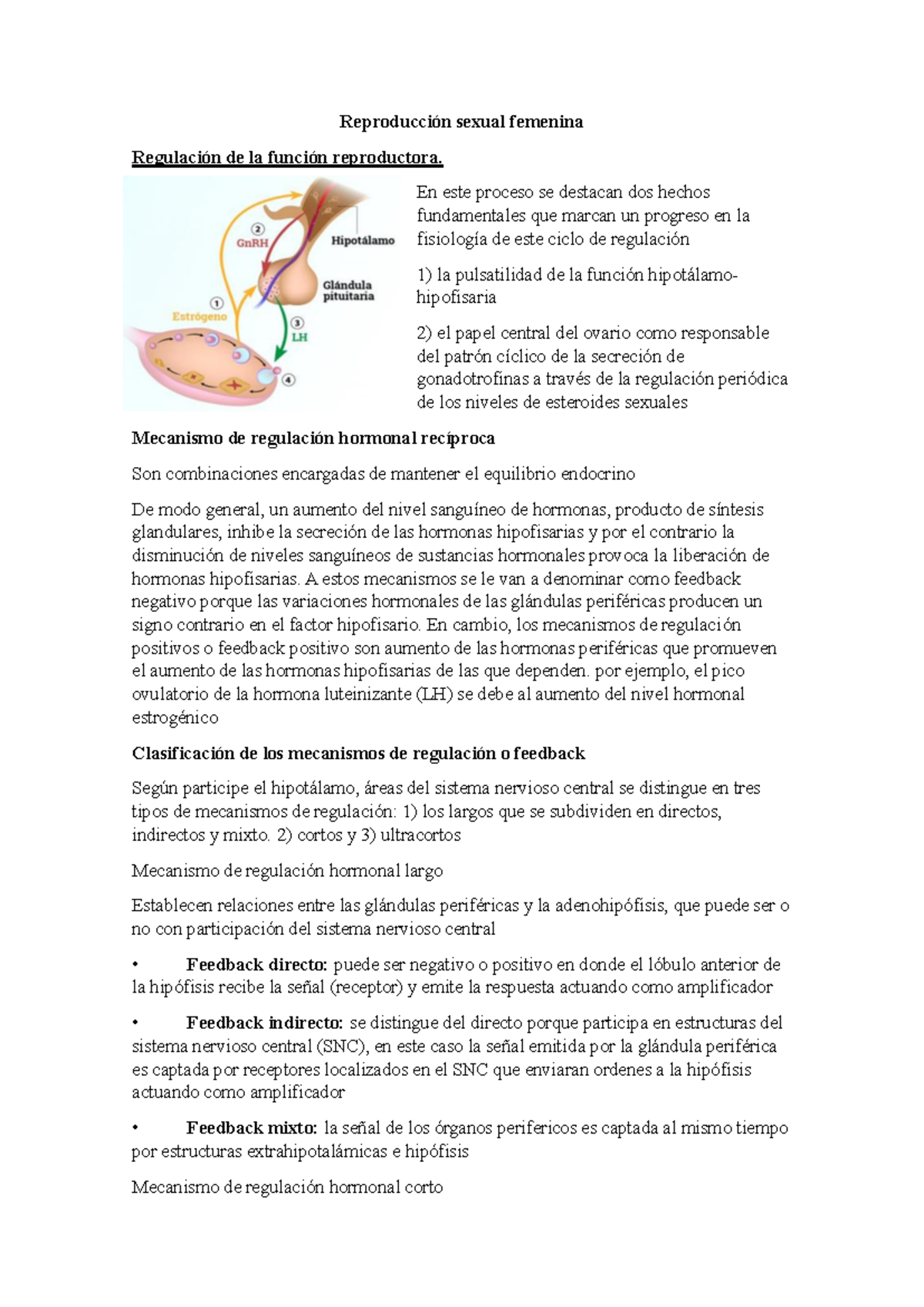 Regulación de la función reproductora femenina - Reproducción sexual ...