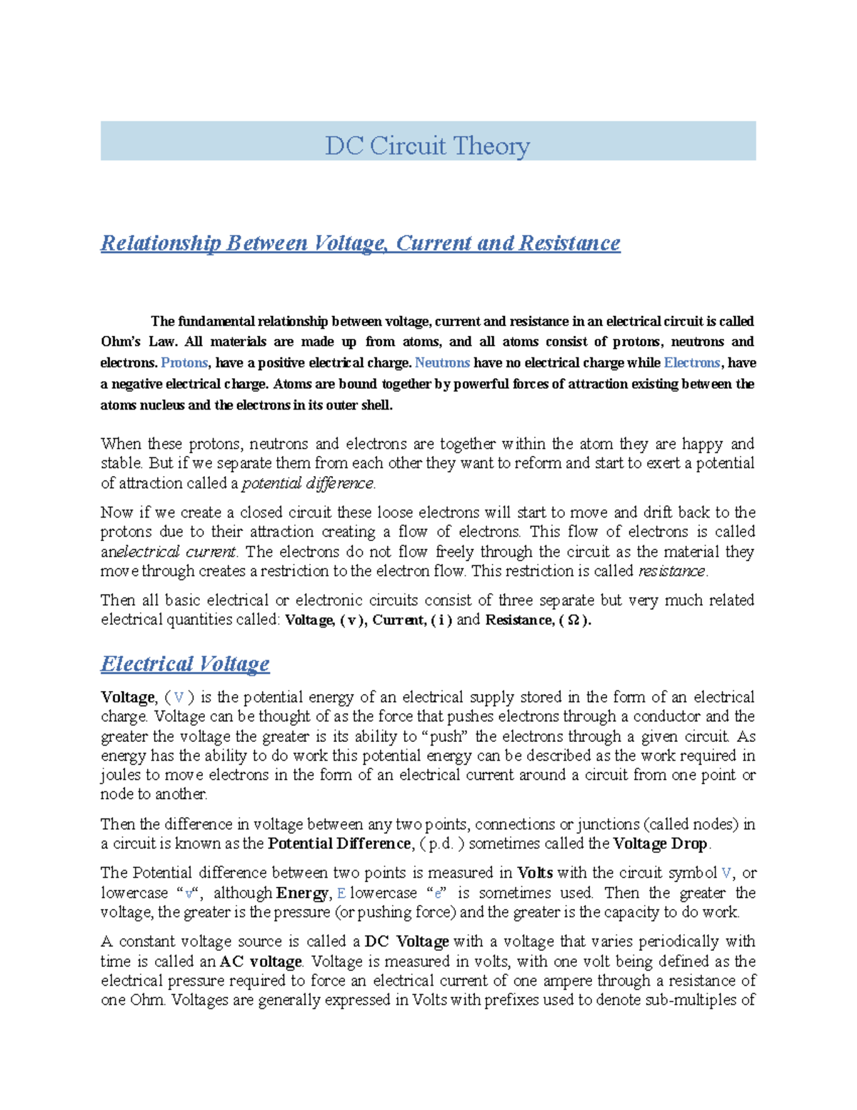 D C circuit theory - good documents helps you to pass - Electrical ...