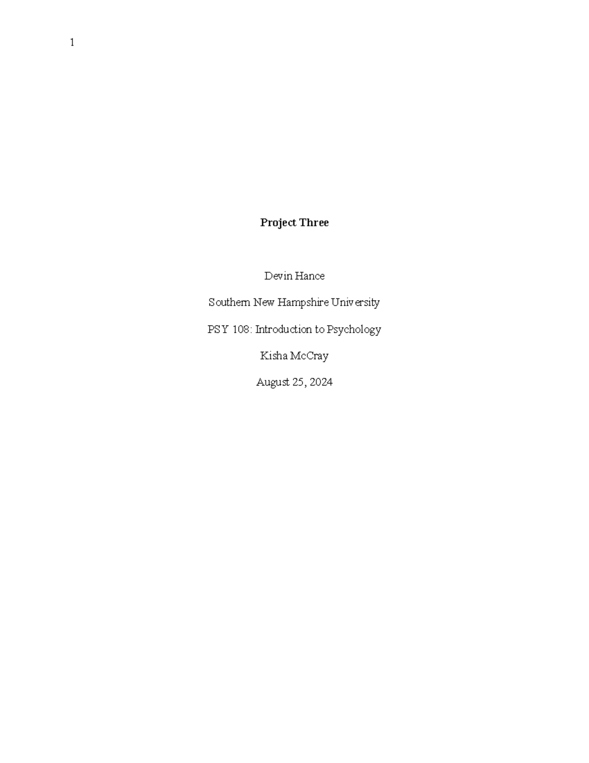 PSY108 Project Three - MODULE 3 - Project Three Devin Hance Southern ...