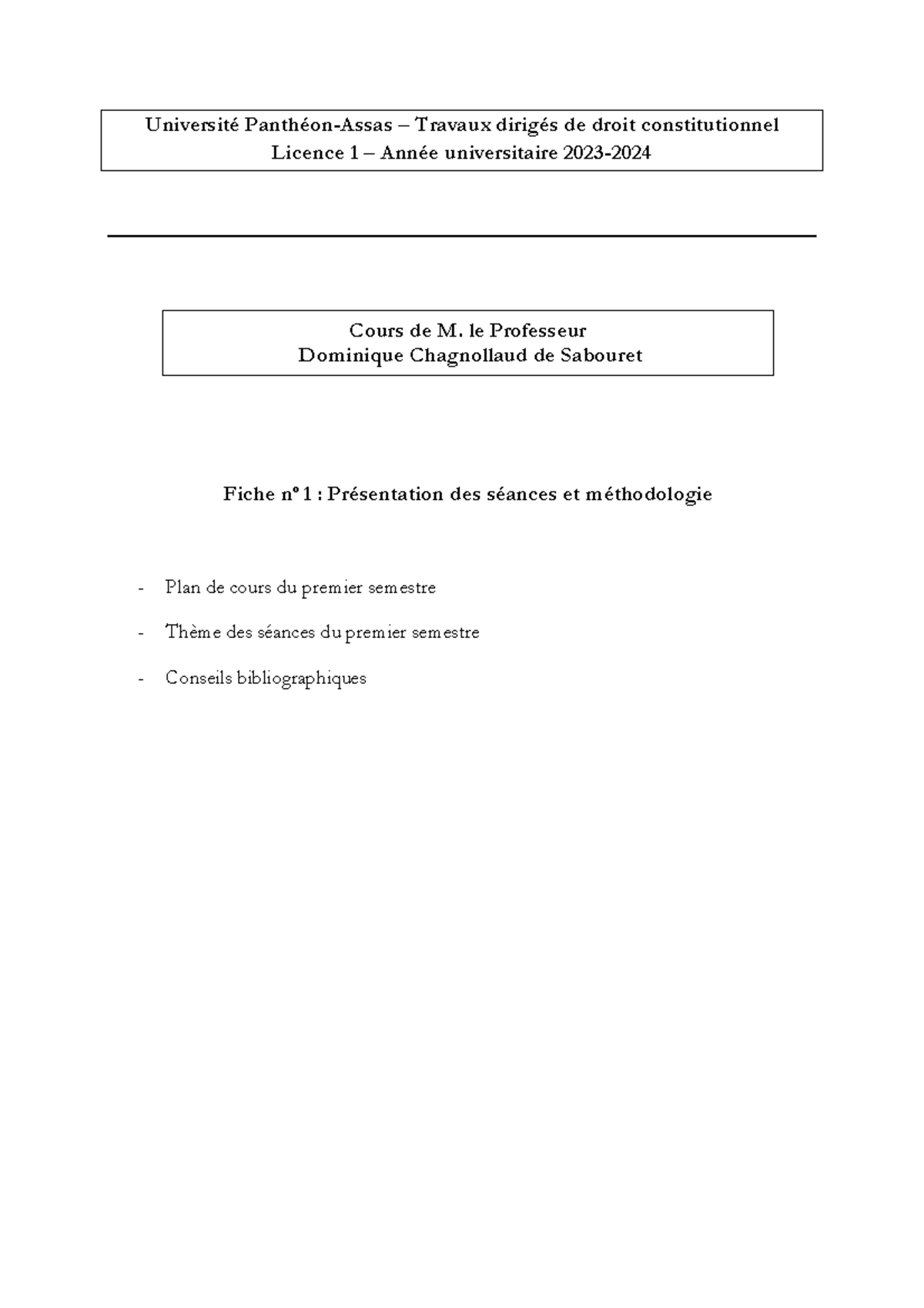 PLAN Cours S1 Constit - Université Panthéon-Assas – Travaux dirigés de droit constitutionnel ...