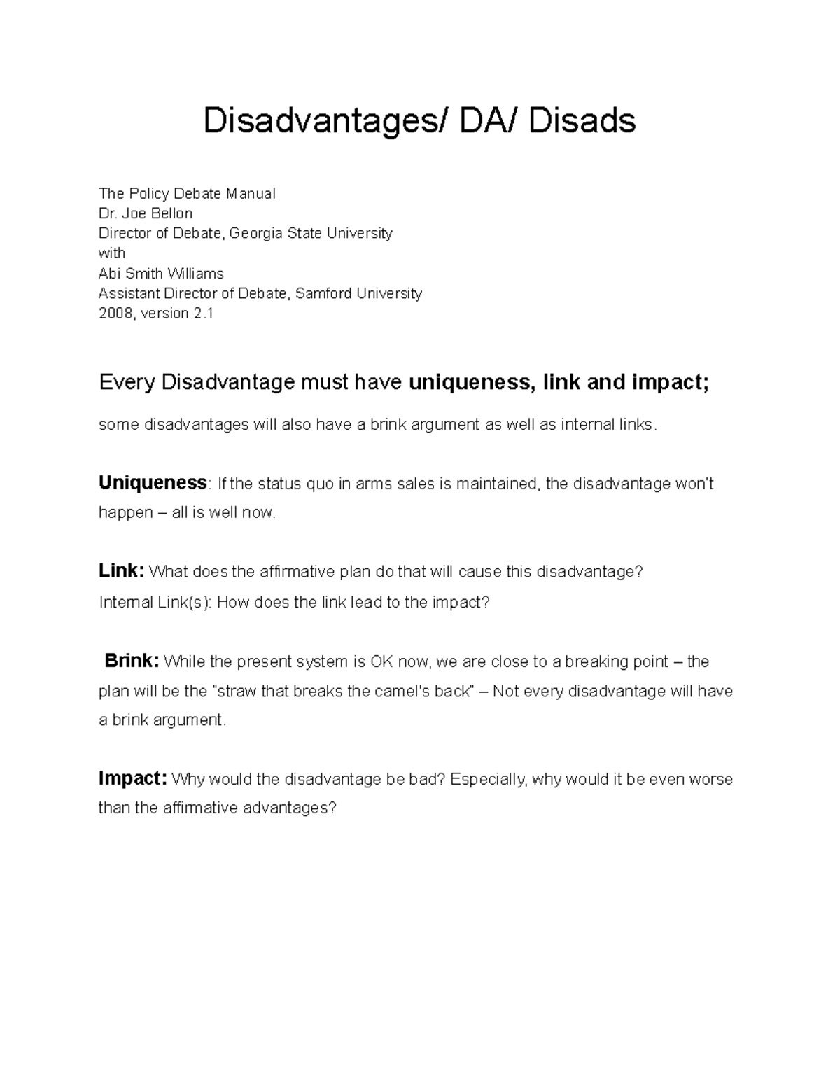 DA requirements - Conditions for a Disadvantage to be run ...