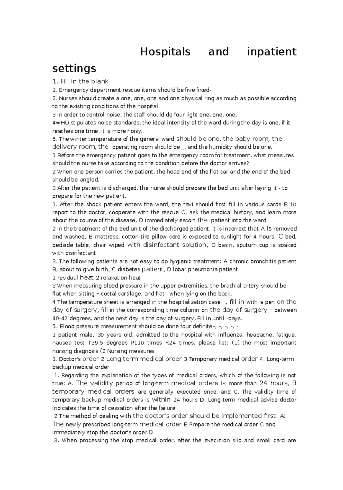 Hospitals and inpatient settings NRS110 - Hospitals and inpatient ...