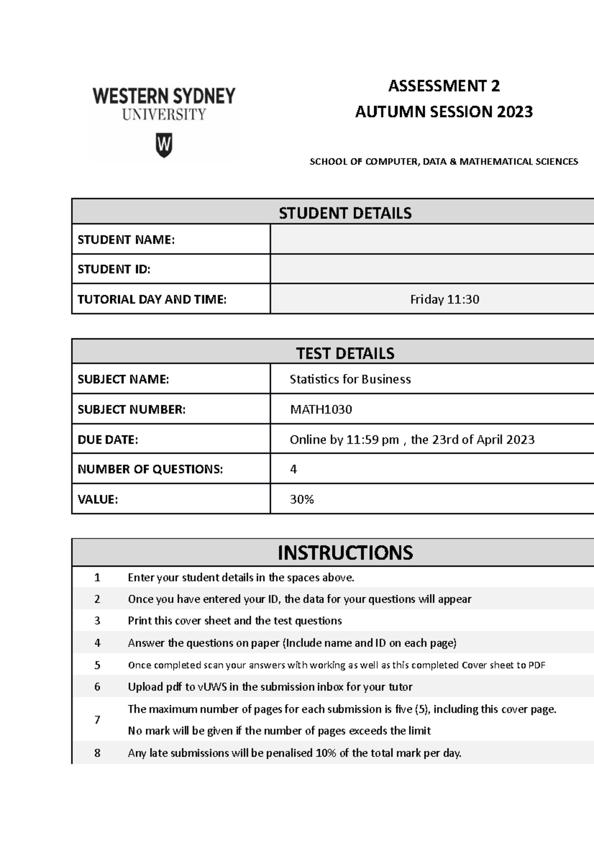 Assessment 2 - ASSESSMENT 2 AUTUMN SESSION 2023 SCHOOL OF COMPUTER ...