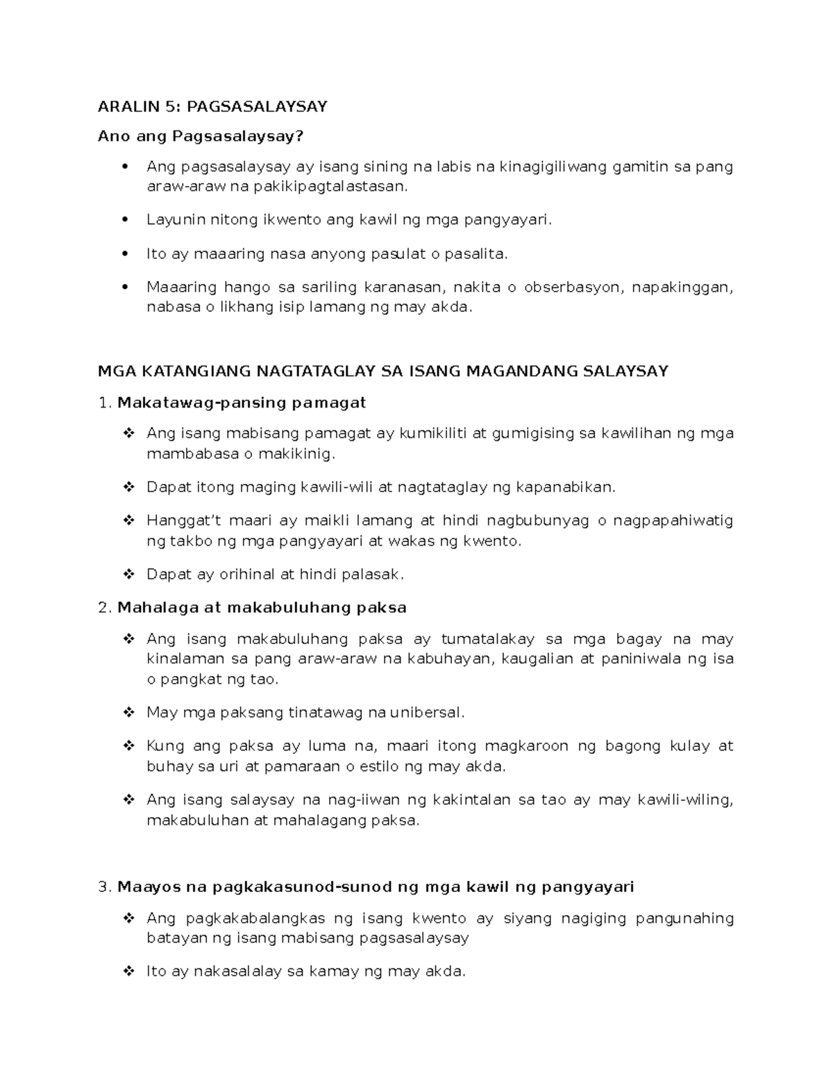 Aralin 5 - filipino - ARALIN 5: PAGSASALAYSAY Ano ang Pagsasalaysay ...