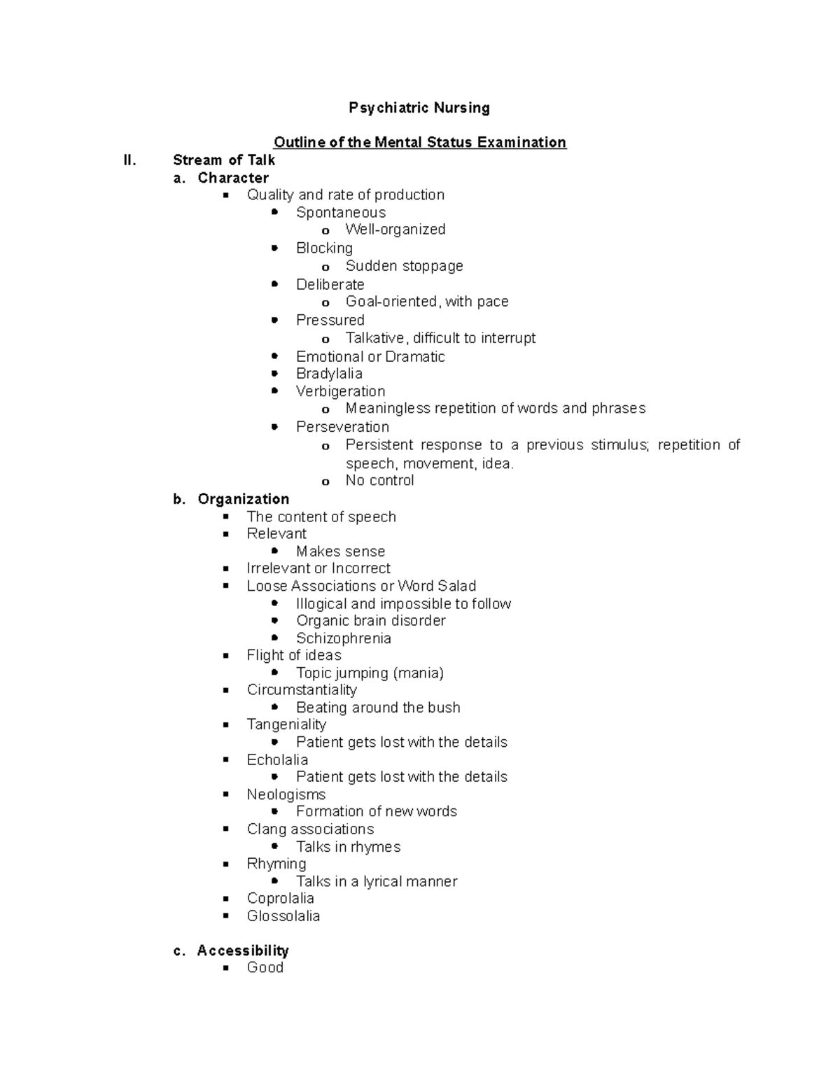 MSE (Part II) Psychiatric Nursing - Psychiatric Nursing Outline of the ...