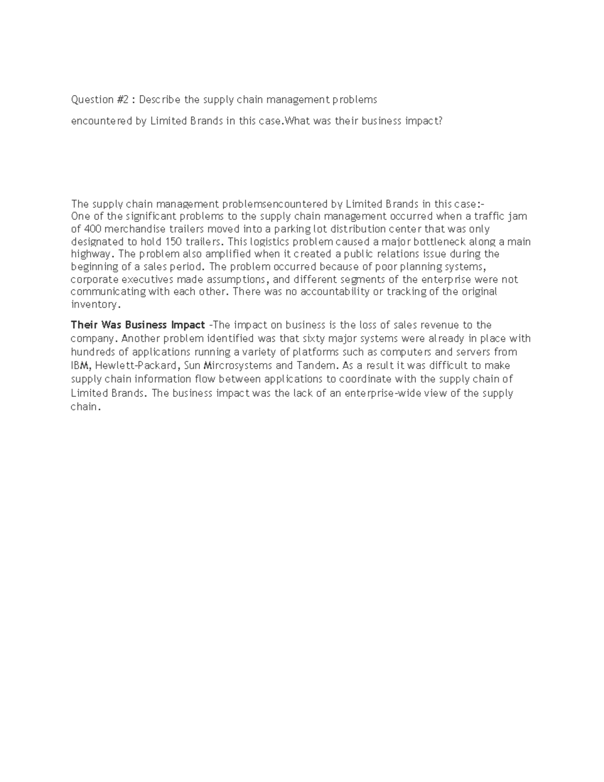Question-2,3,4 - business proposal - Question #2 : Describe the supply ...