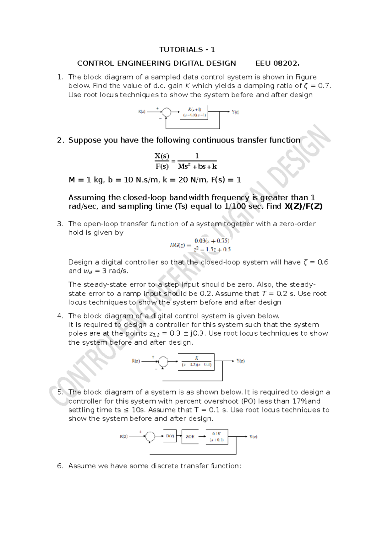 Tutorial-1 Digital Design - TUTORIALS - 1 CONTROL ENGINEERING DIGITAL ...