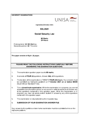 SSL2601 - NAME: MODULE :SSL DATE: 22 08 20222 UNIQUE NUMBER: 852671 STUDENT NO: i The ...
