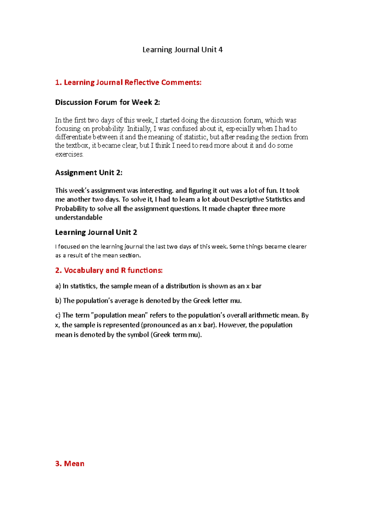 Learning Journal Unit 4 - Learning Journal Reflective Comments: Discussion Forum for Week 2: In ...