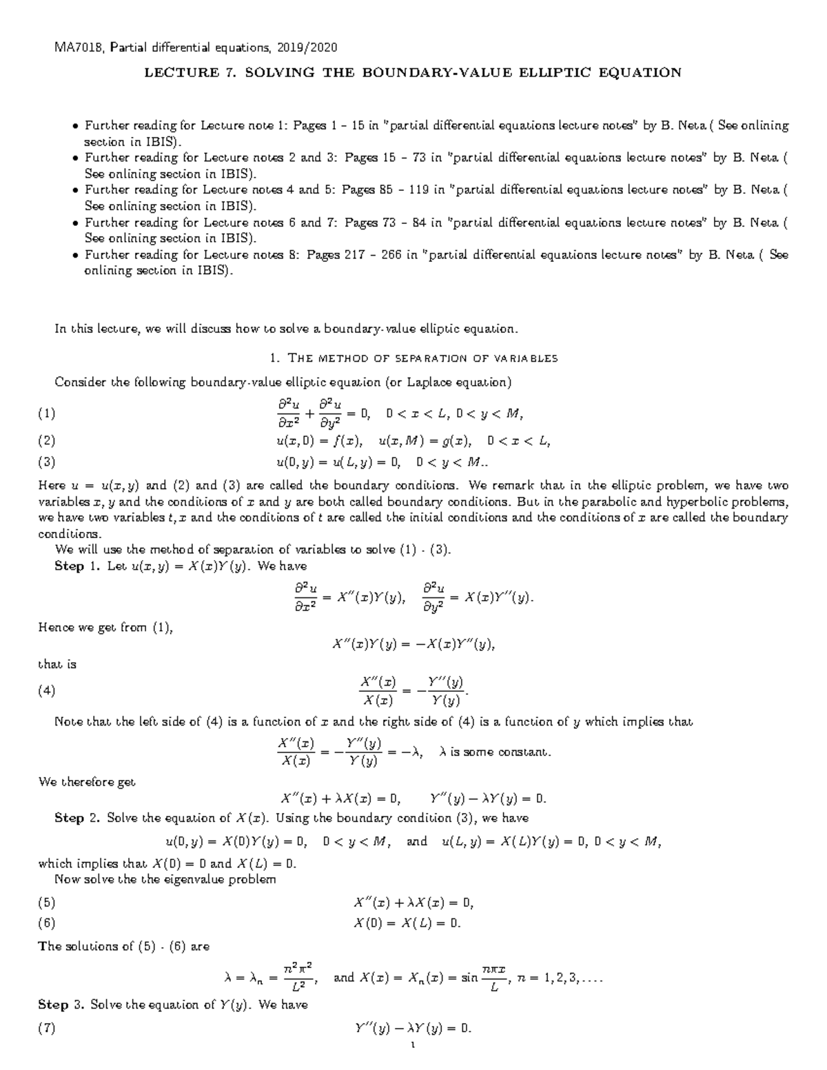 Lecture Notes 8 Elliptic Ma7018 Partial Differential Equations 2019 Lecture 7 Solving The 