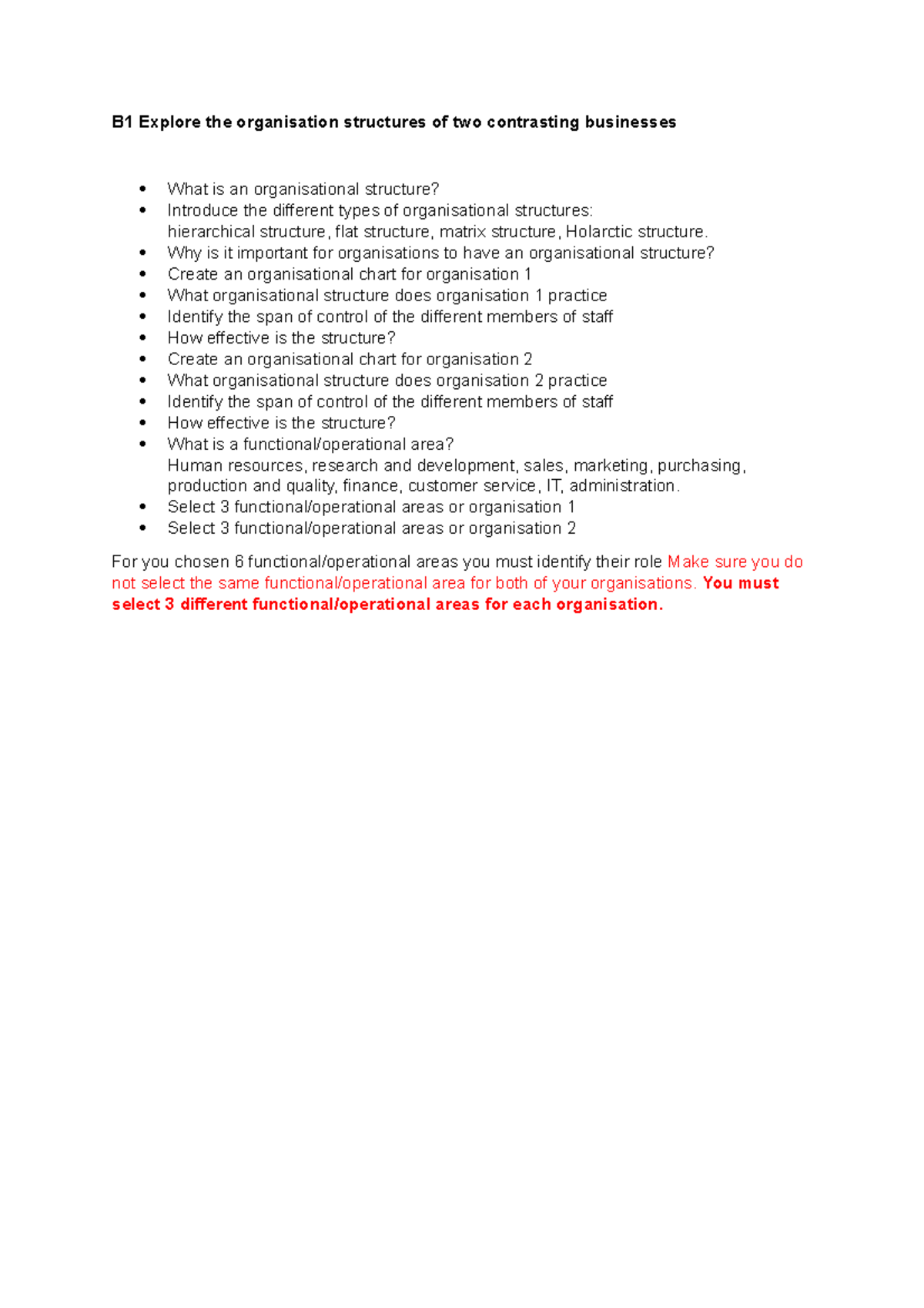 P3 Structure and organisation - Help sheet - B1 Explore the ...