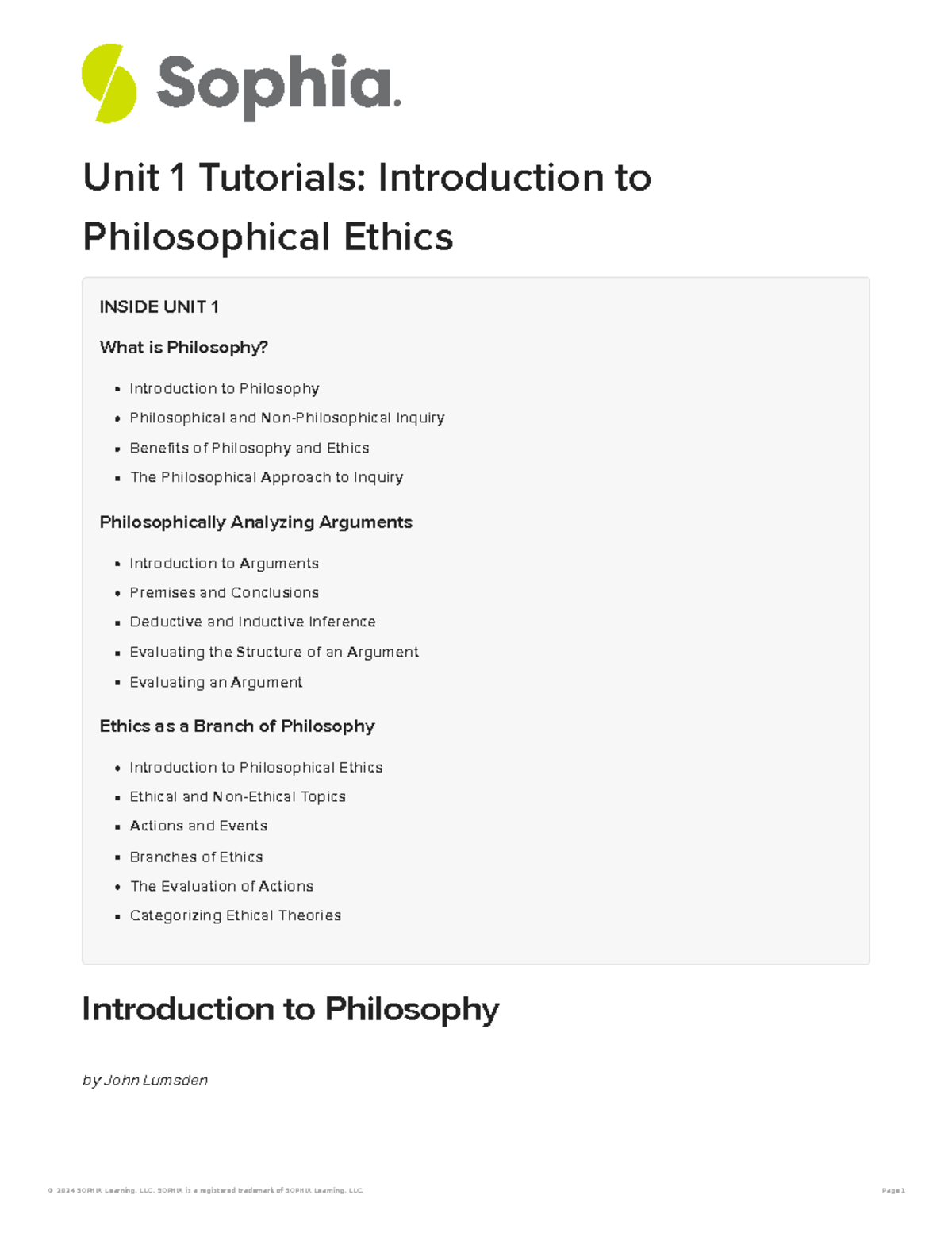 Unit 1 tutorials introduction to philosophical ethics - Unit 1 ...