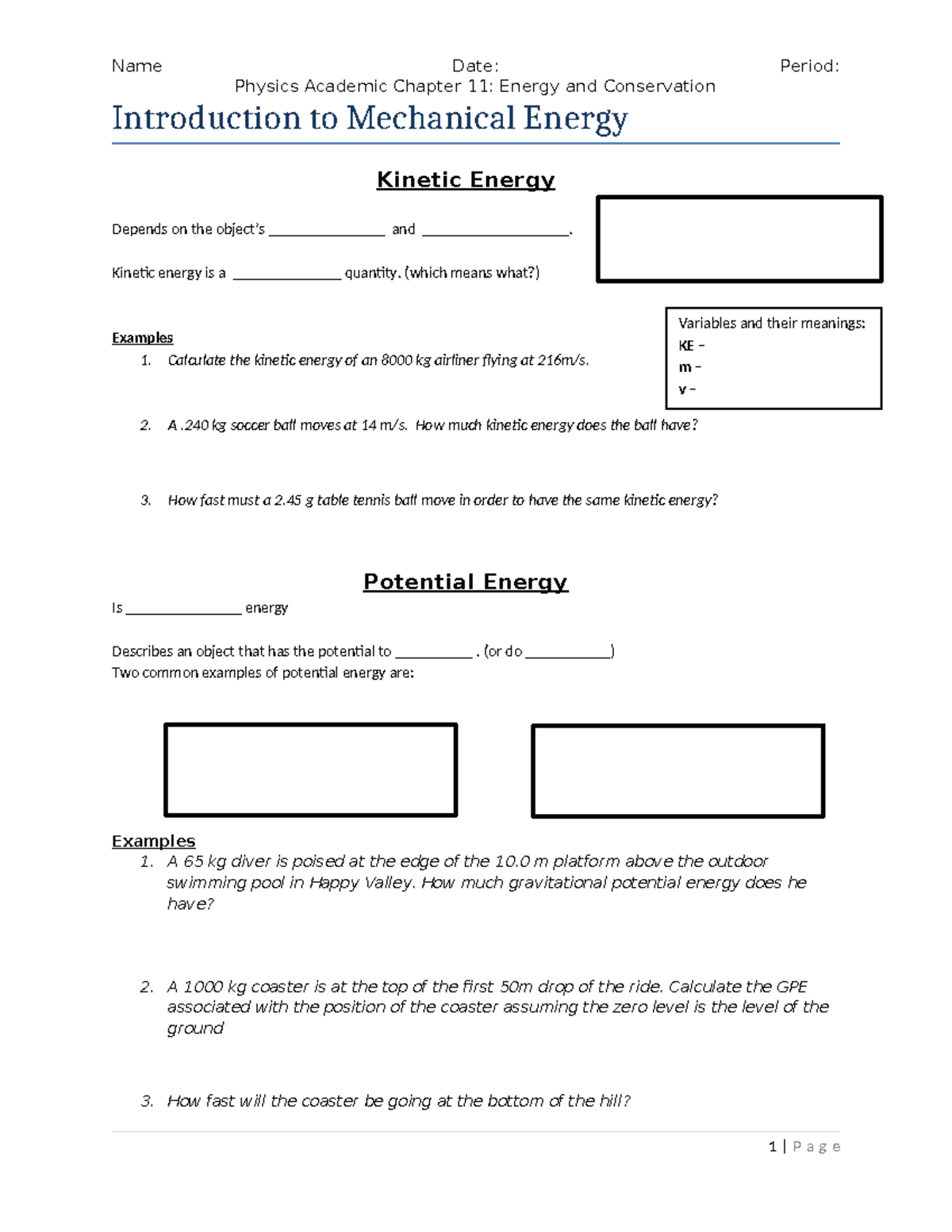 Chapter 11 Packet Energy Conservation Physics Academic - Physics ...