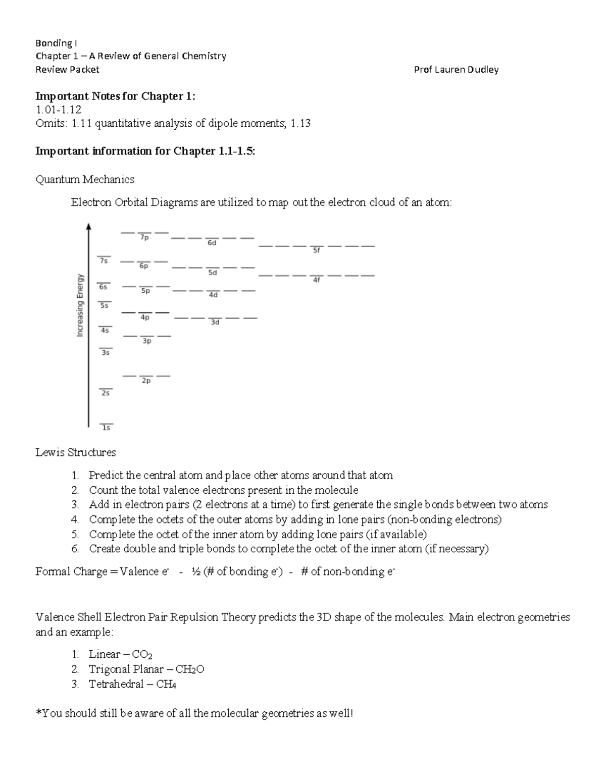 In Class Notes - Bonding I Chapter 1 – A Review of General Chemistry ...