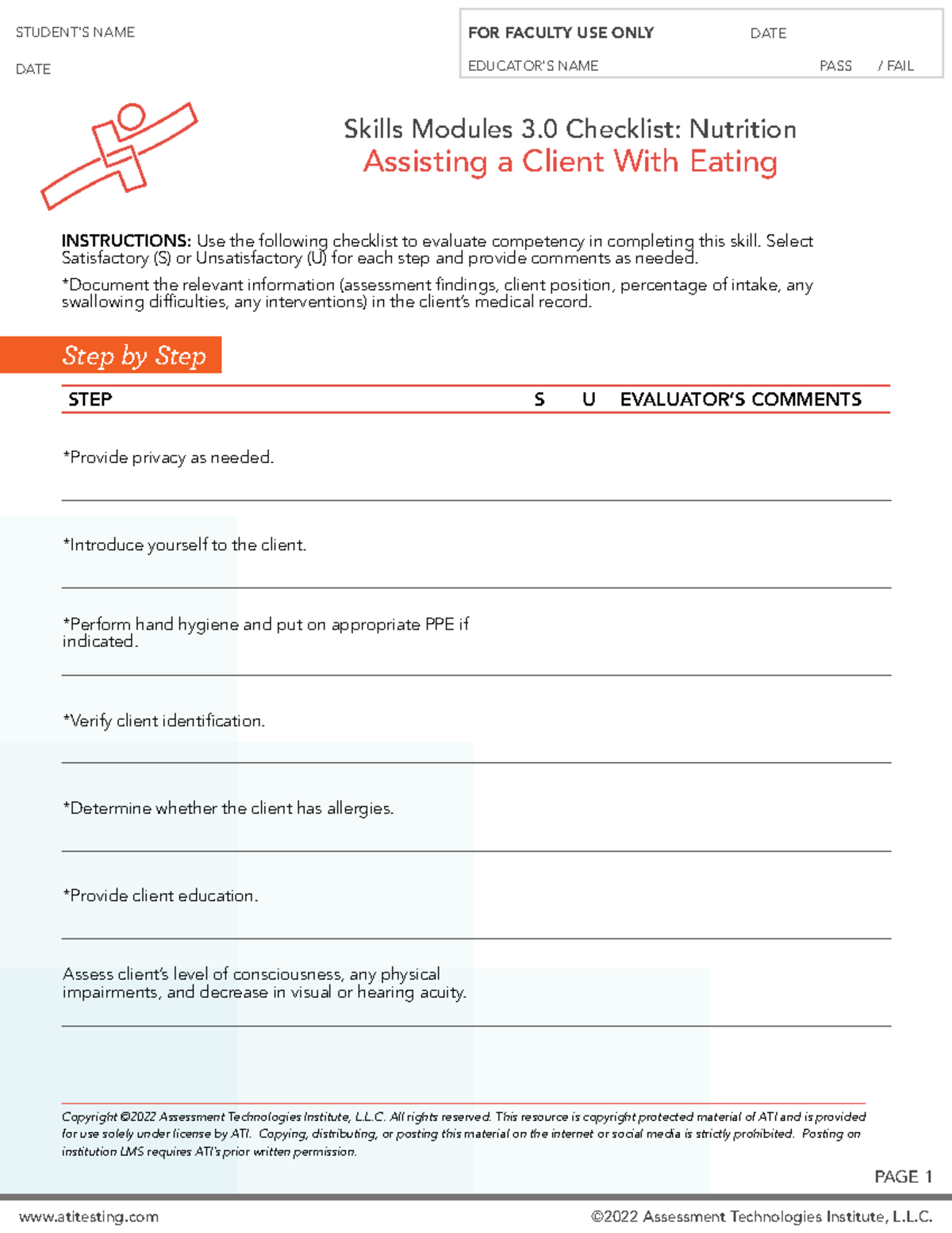 Ati Nutrition Assisting a client with eating checklist - atitesting ...