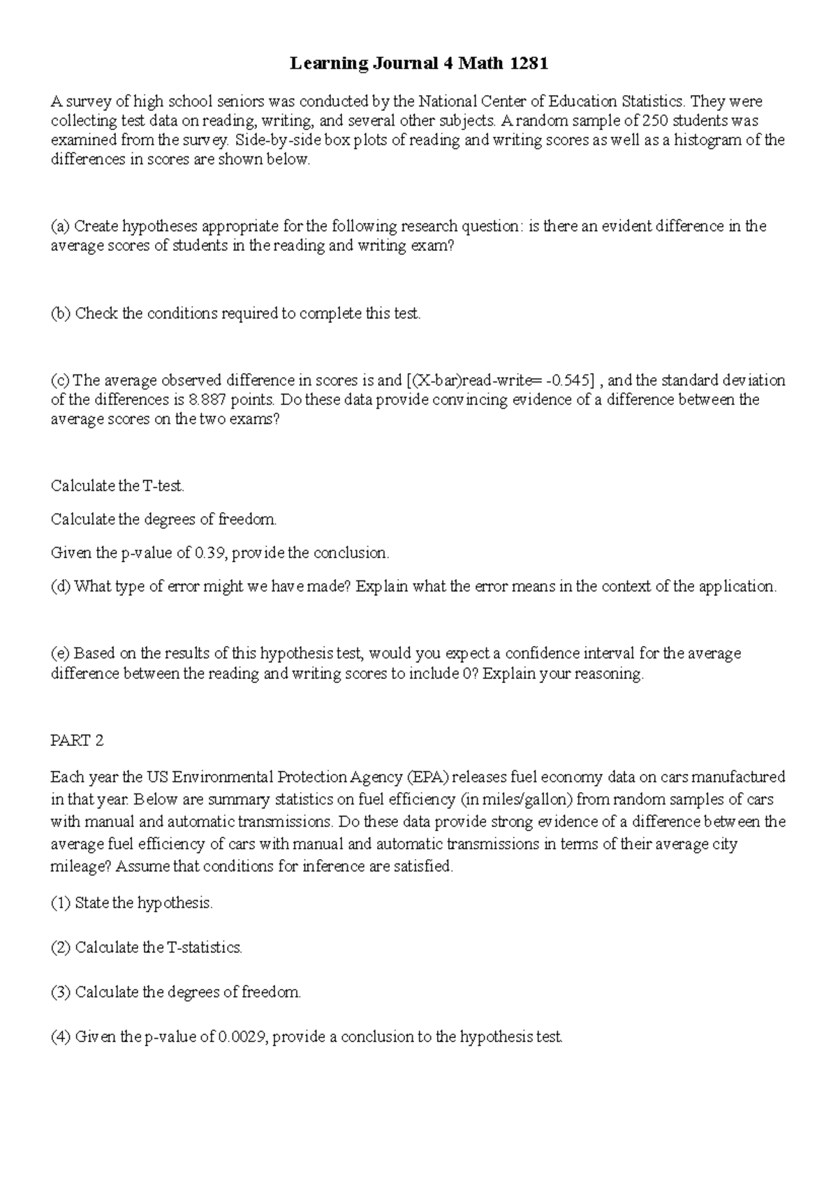 Learning Journal 4 Math 1281 - Learning Journal 4 Math 1281 A survey of ...