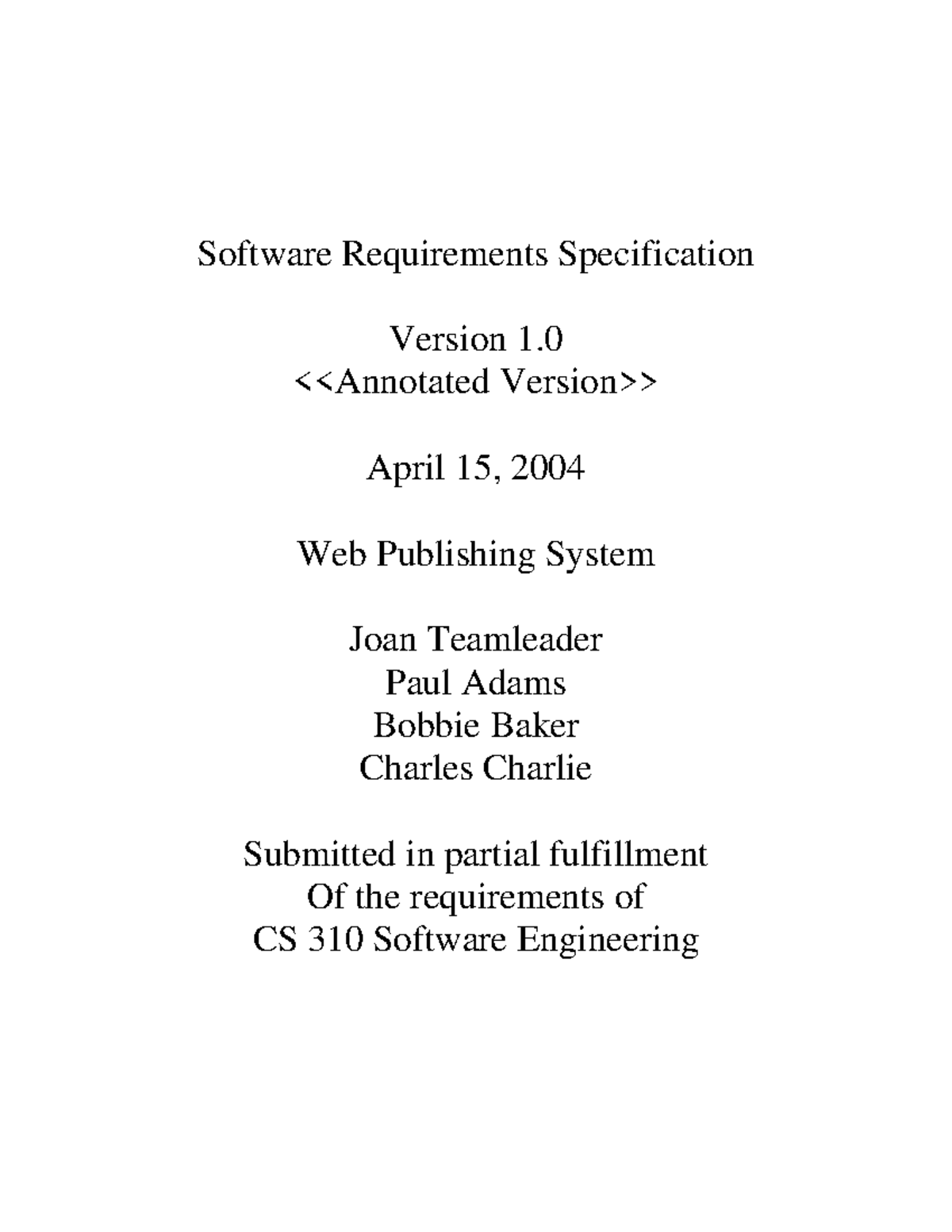 SRSExample - SRS Example - Software Requirements Specification Version 1.