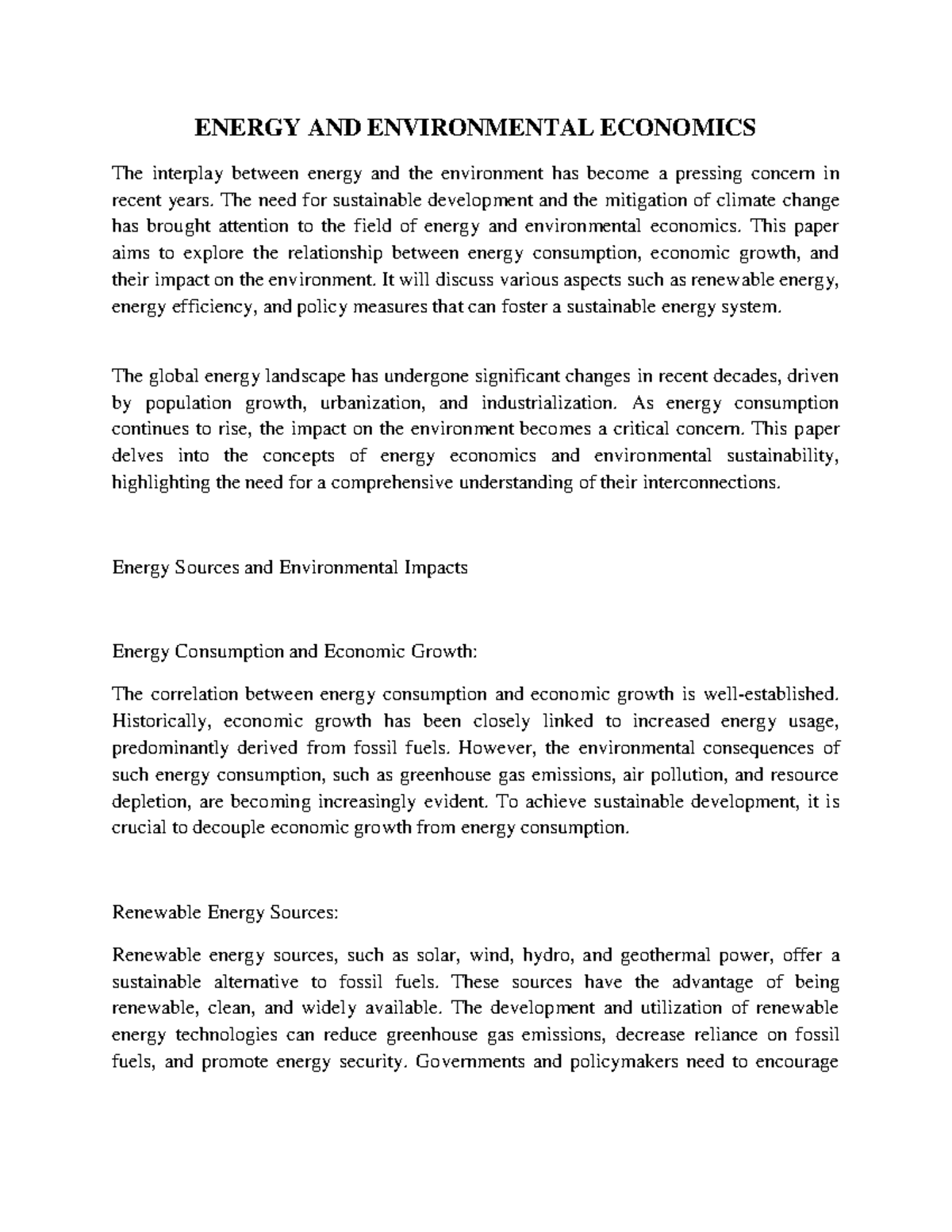 Energy AND Environmental Economics - ENERGY AND ENVIRONMENTAL ECONOMICS ...
