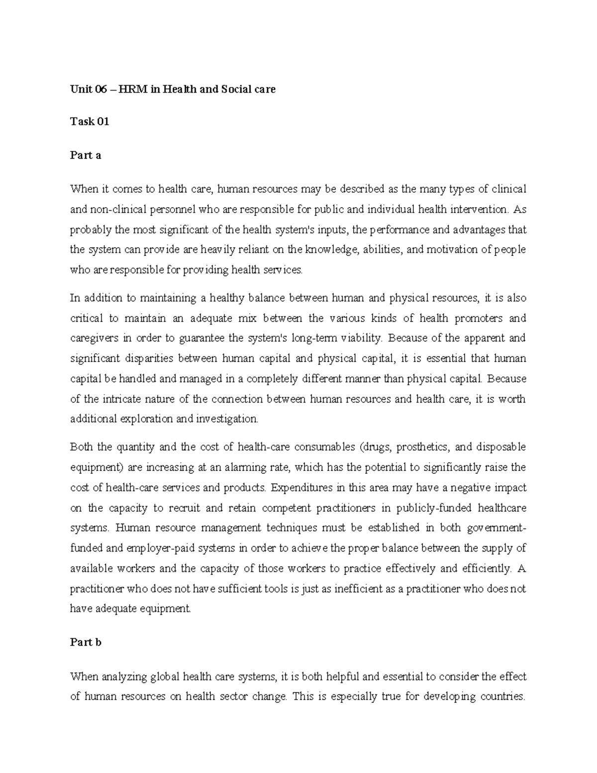 Assignment 06 - Dasdasd - Unit 06 – HRM in Health and Social care Task ...