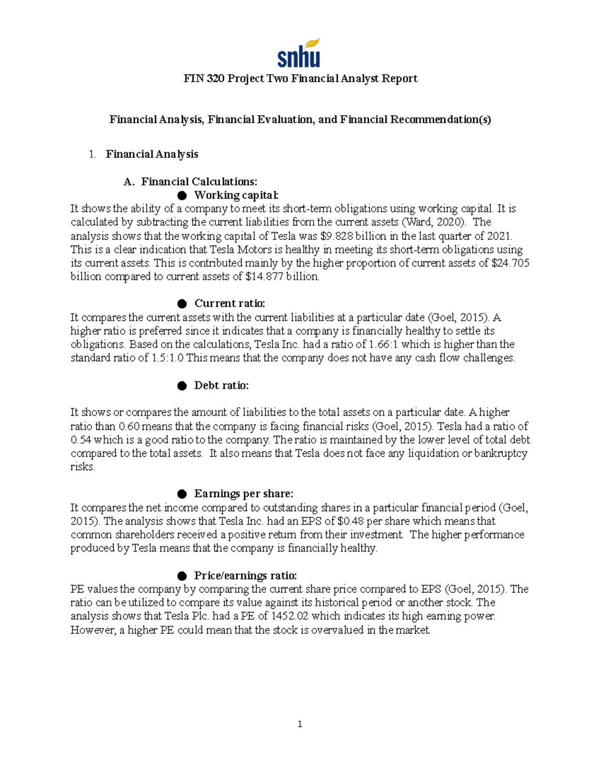 Answer 2 - FIN 320 Project Two Financial Analyst Report Financial ...