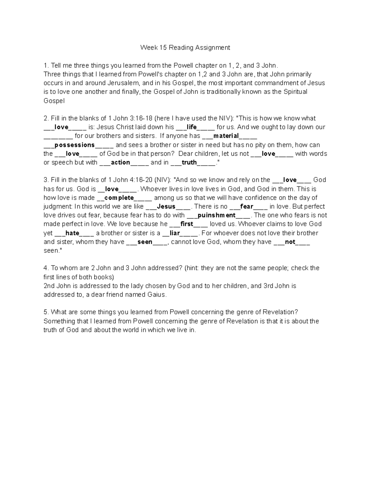 Week 15 Reading Assignment - Week 15 Reading Assignment Tell me three ...