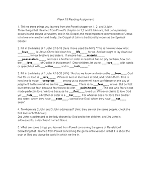 Week 2 Bible Reading Assignment - Week 2 Bible Reading Assignment Who ...