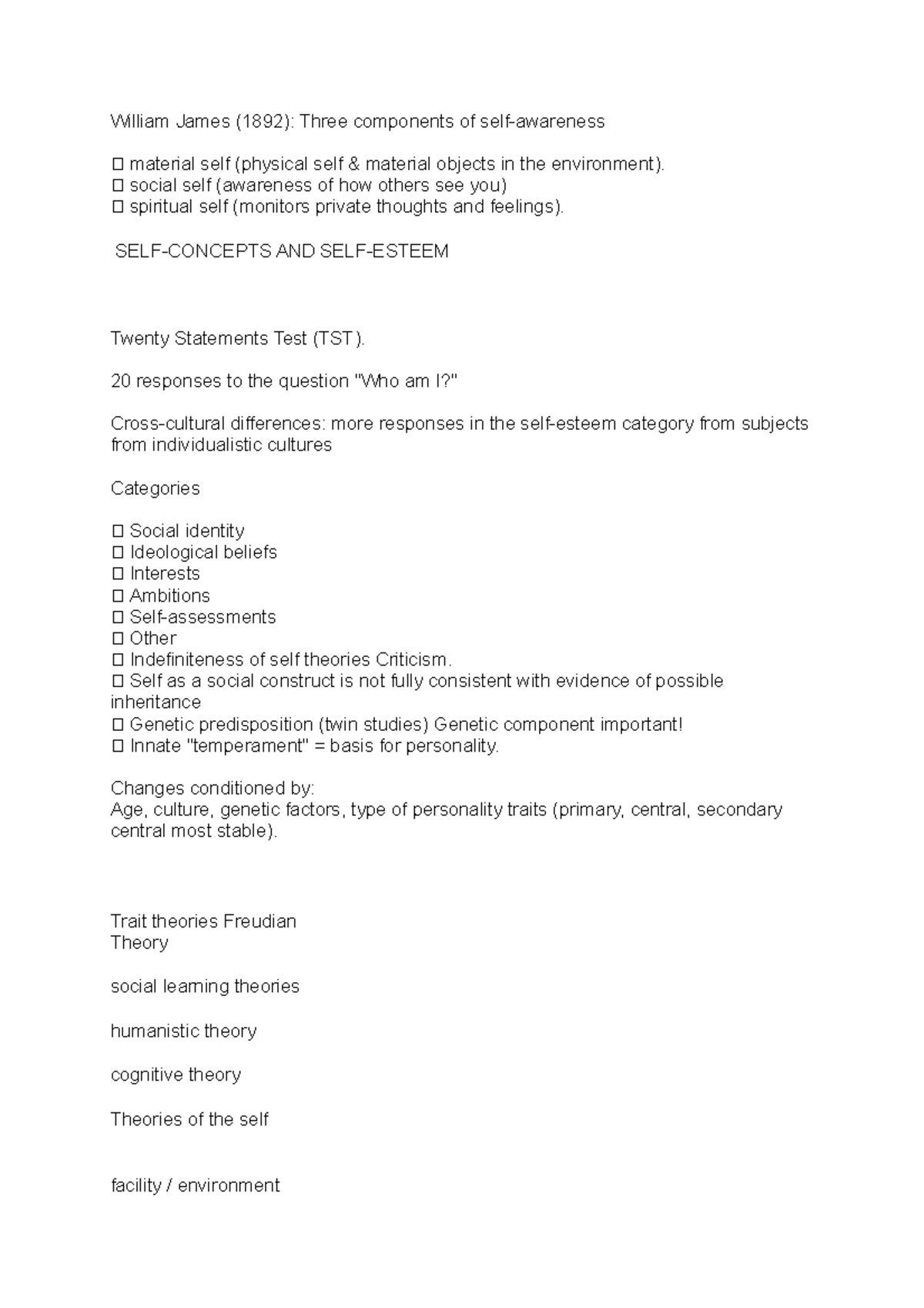 William James - Psycho - William James (1892): Three components of self ...