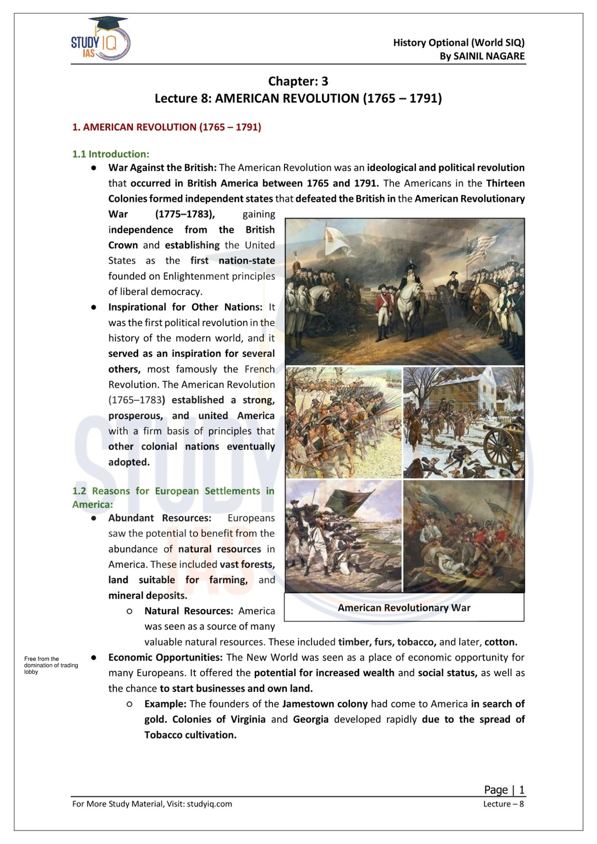 8 - Americal revolution - BA (Hons.) History - Studocu