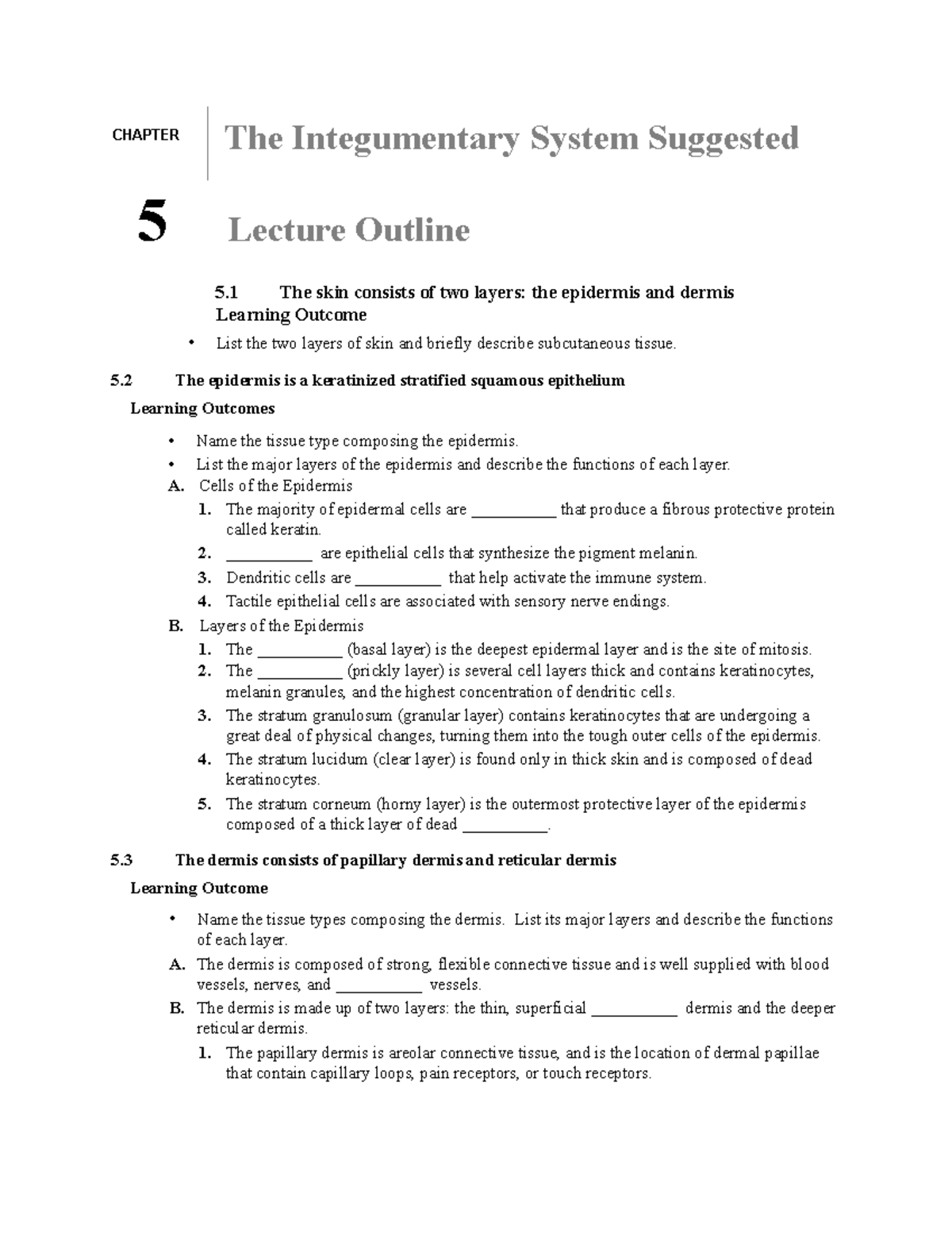 S21 Chapter 5 Study Guide - CHAPTER The Integumentary System Suggested ...