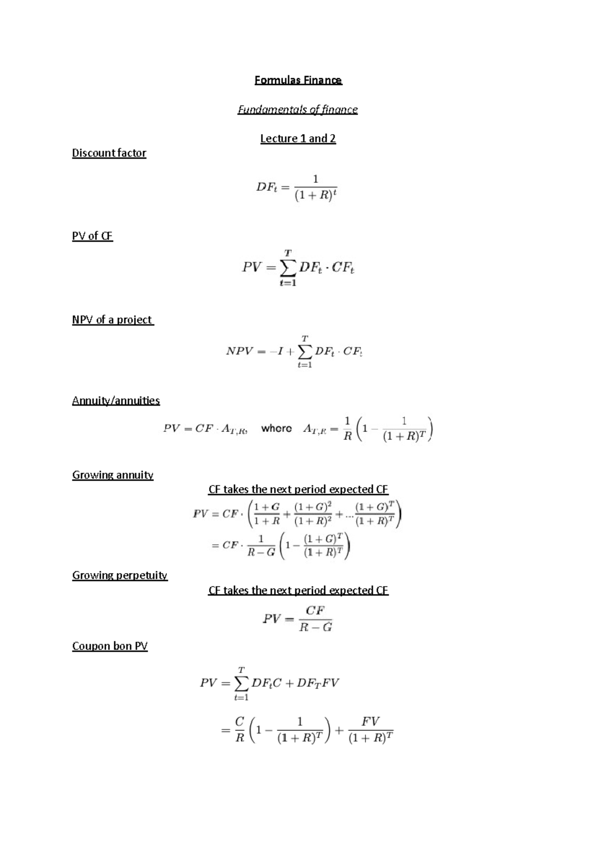 Mathematical Formulas For Fundamental of Finance - Formulas Finance ...