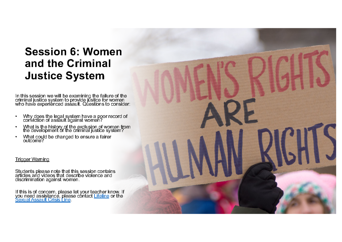 Session 6 - Session 6: Women and the Criminal Justice System In this ...