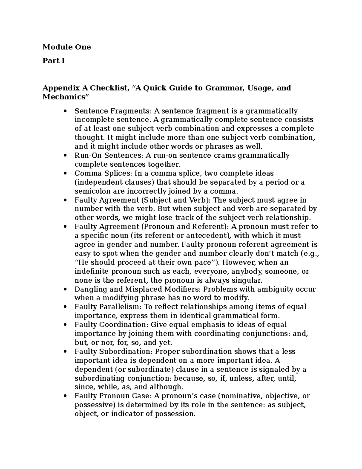 Tech Writing Appendix A Checklist Spring 2020 - Module One Part I ...