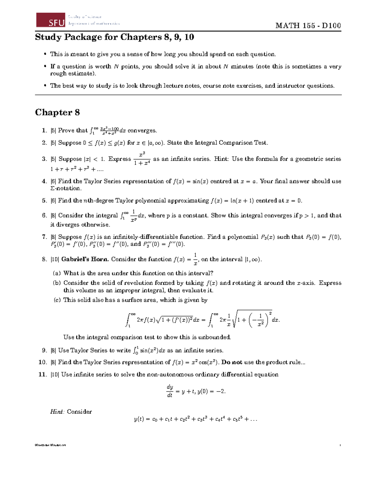 study package math 155 - MATH 155 - D Study Package for Chapters 8, 9 ...