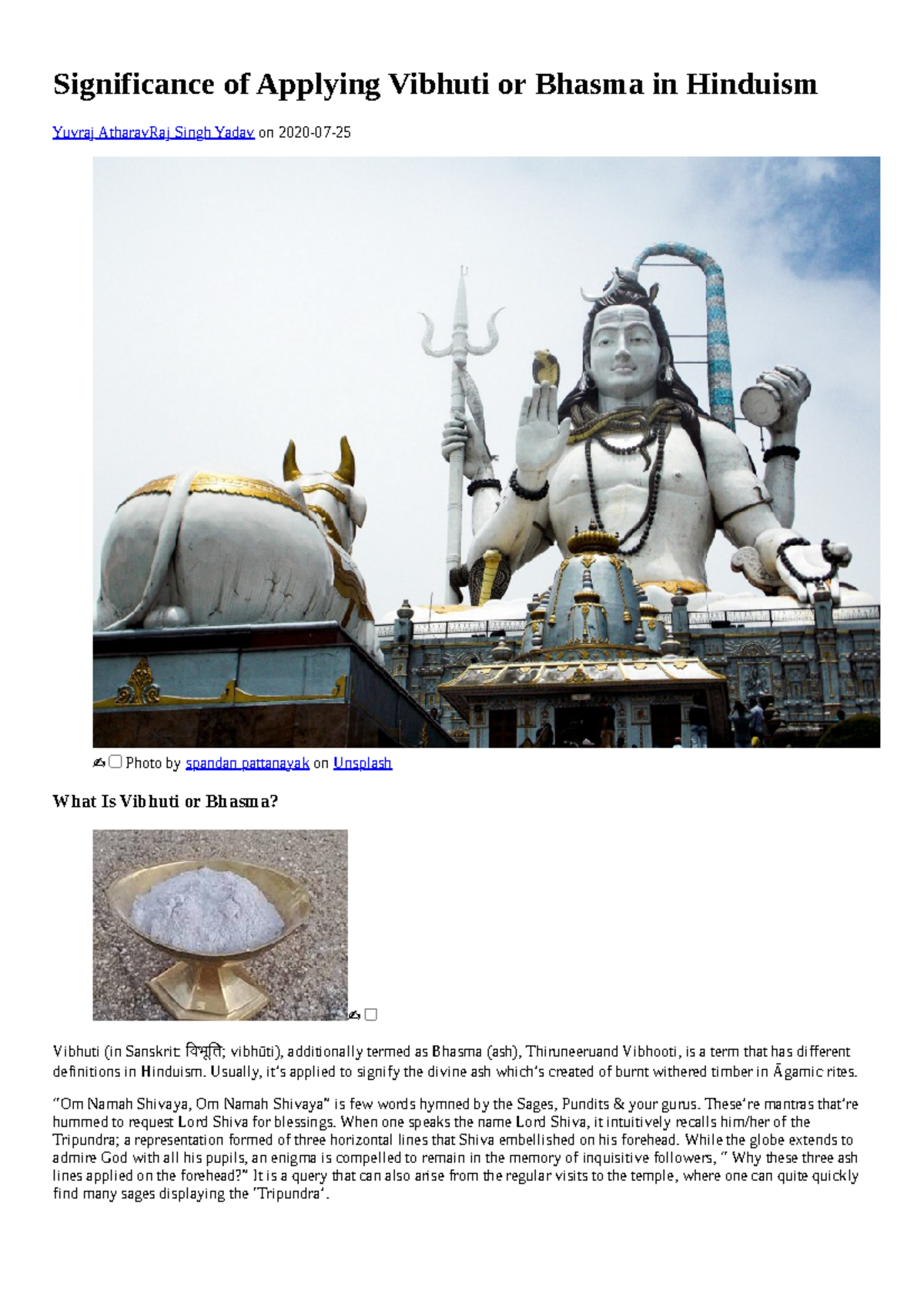 Significance of Applying Vibhuti or Bhasma in Hinduism - Usually, it’s ...