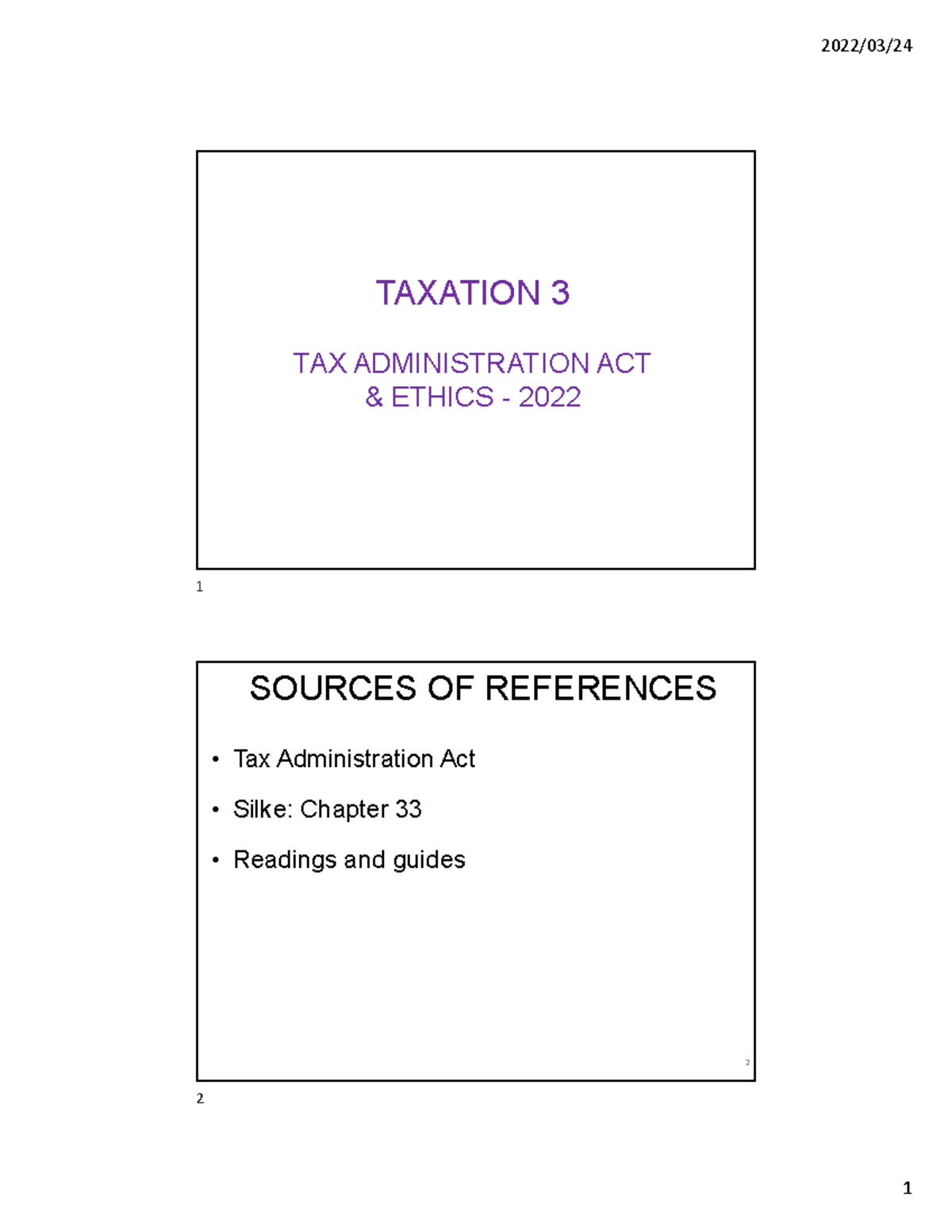 Tax Administration Act - Lecture Notes 2022 - TAXATION 3 TAX ...