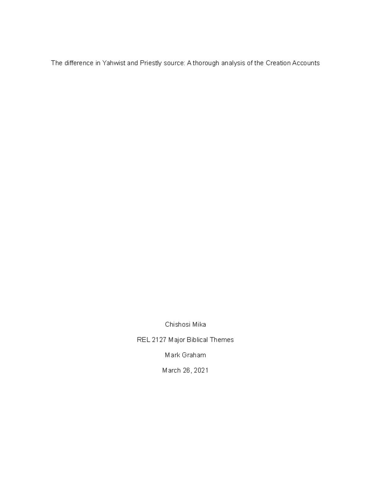 Yawhist and Priestly source - The difference is due to the narrative ...