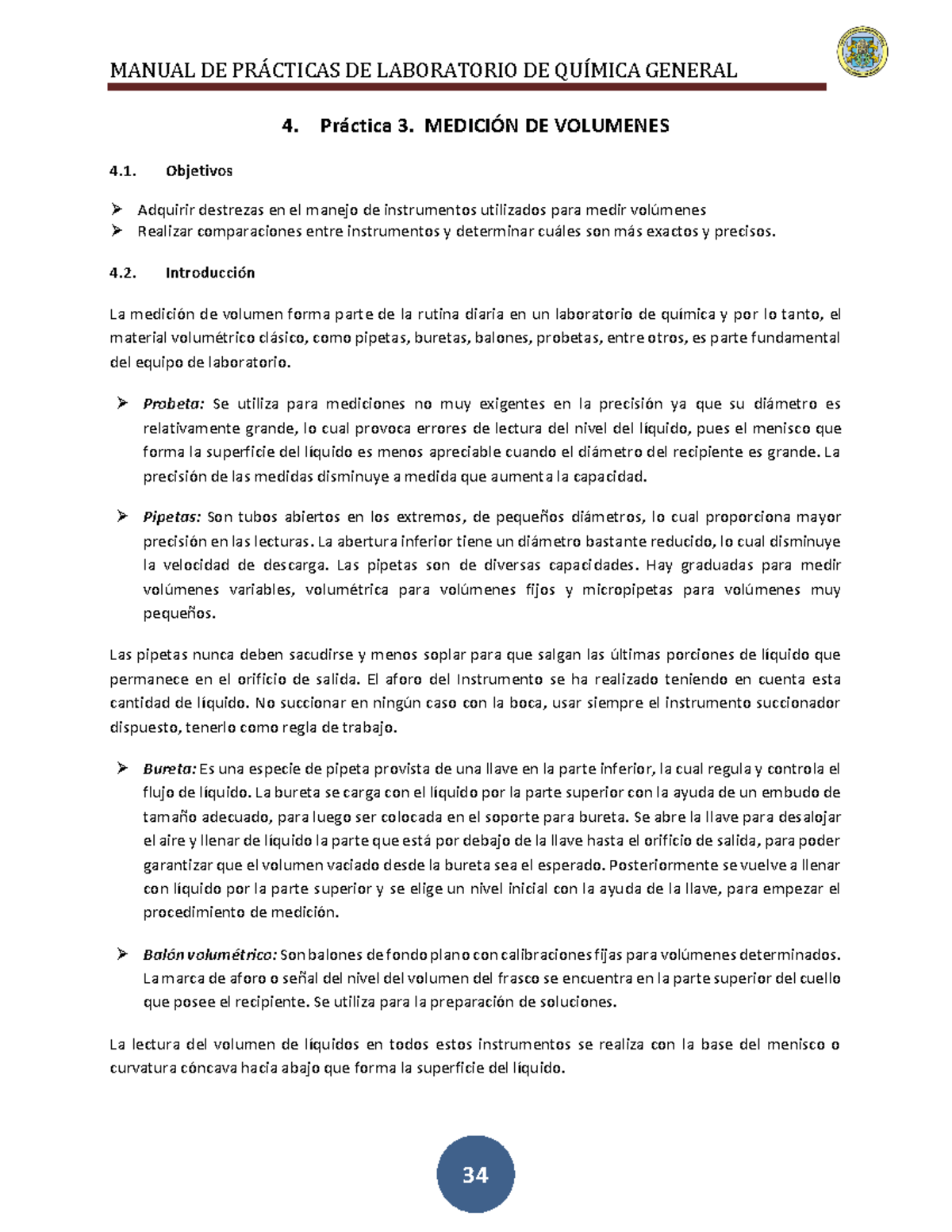 Medición DE Volumen (1) - 4. Pr·ctica 3. MEDICI”N DE VOLUMENES 4. Objetivos Adquirir destrezas ...