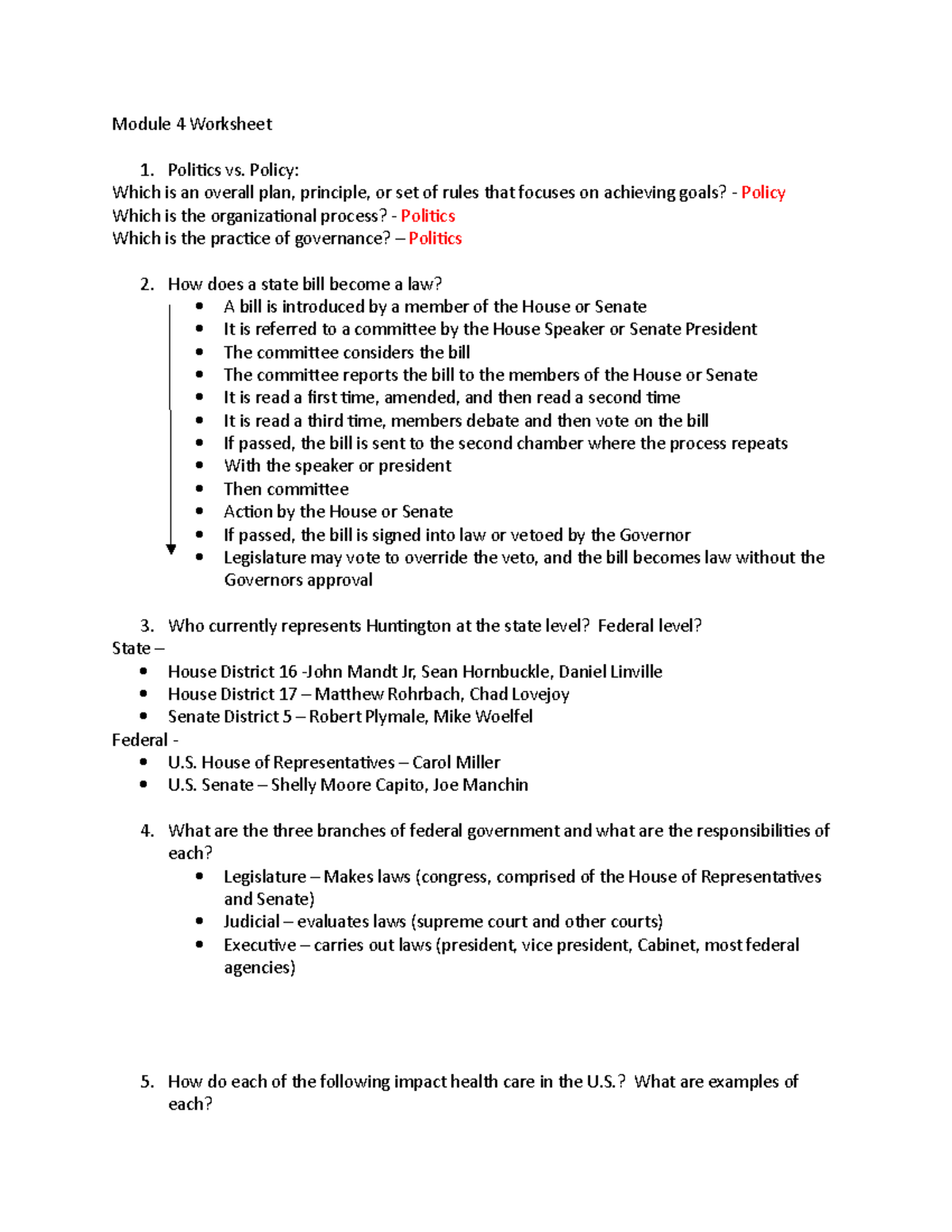 Week 4 Worksheet - Module 4 Worksheet Politics vs. Policy: Which is an ...
